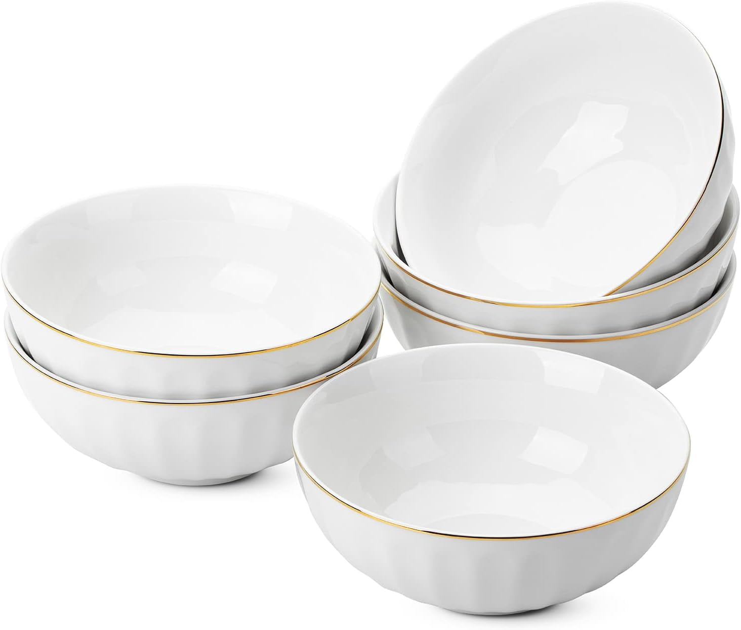 BTaT- White Porcelain Bowls with Gold Trim, 16 OZ, Set of 6, White ...