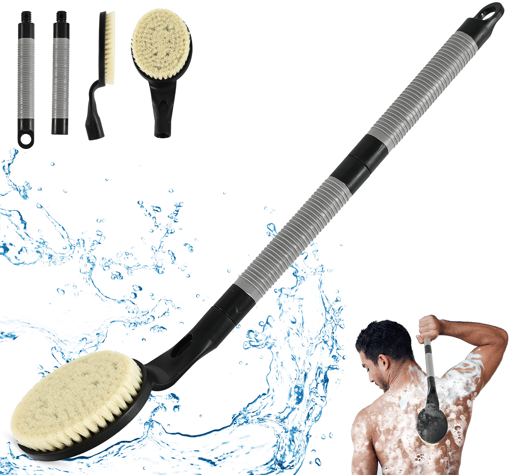 Long Handle Bath Brush 15.35" Anti-Slip Curve Shower Back Brush for ...