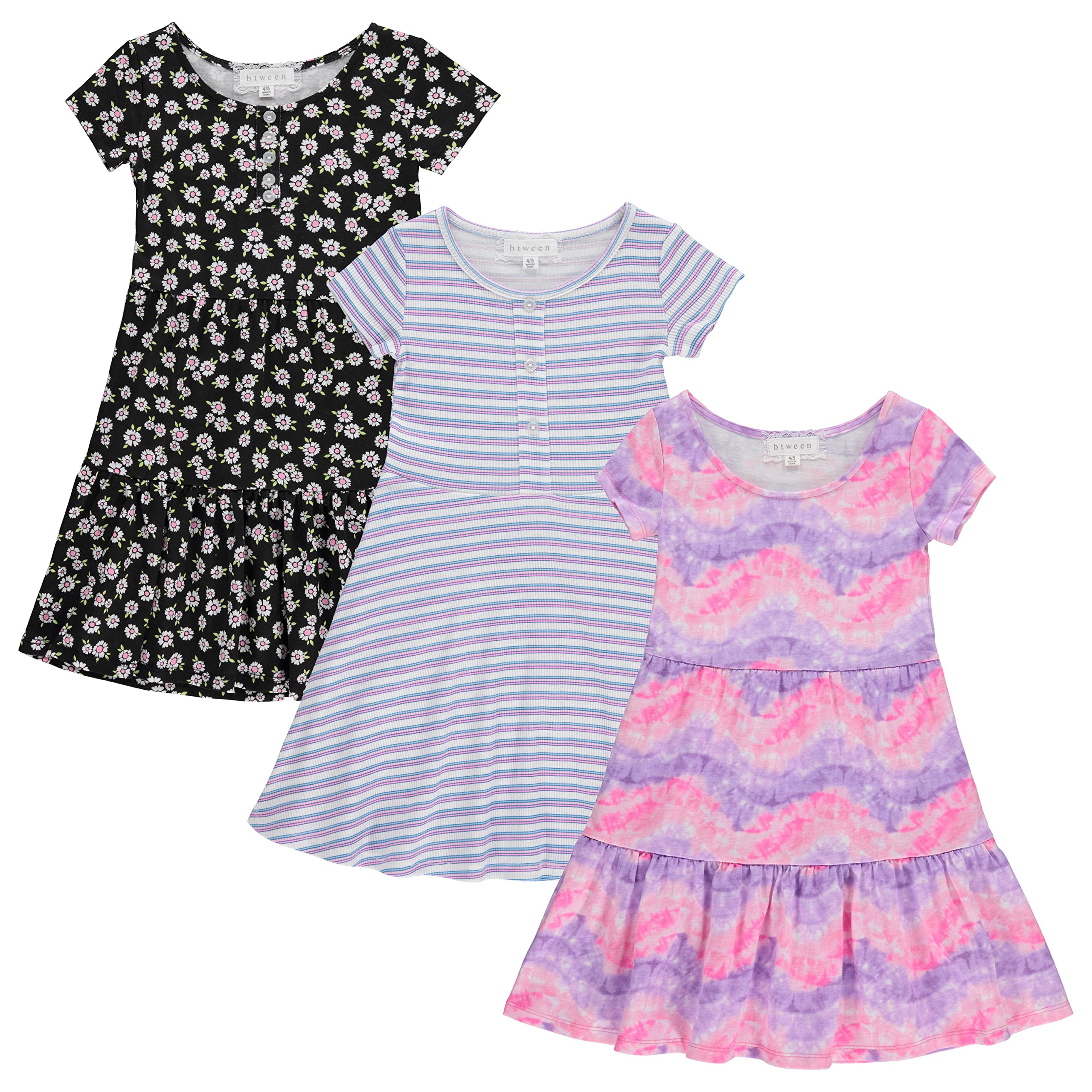 BTween Girls 3-PC Dress Set - Skater Dresses - Stripe/Floral/Tie Dye ...