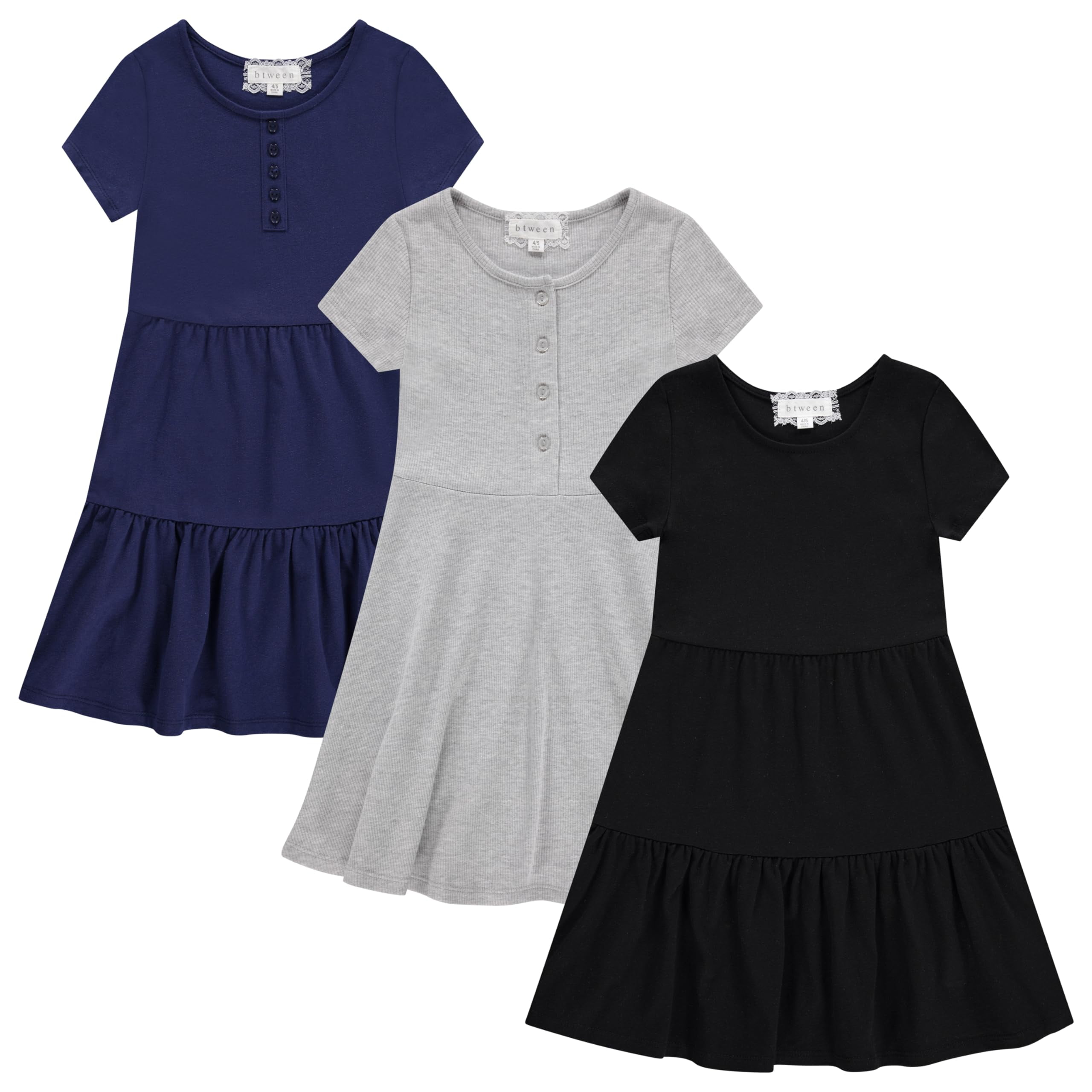 BTween 3-PC Girls Summer Dress Set - Short Sleeve Casual Skater Dresses ...