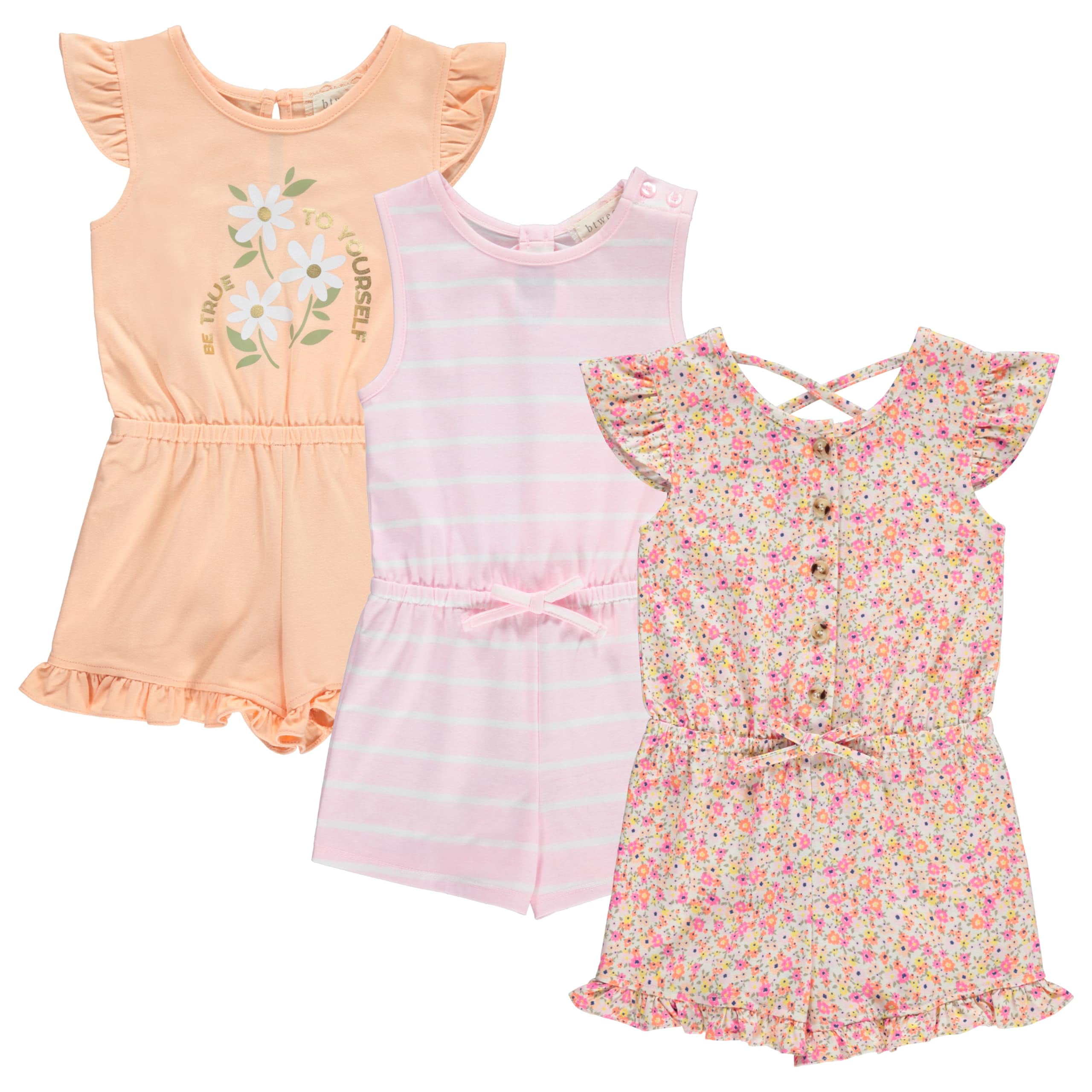 BTween 3-Pack Girls' Jumpsuits & Rompers - Sleeveless & Flutter Sleeve ...