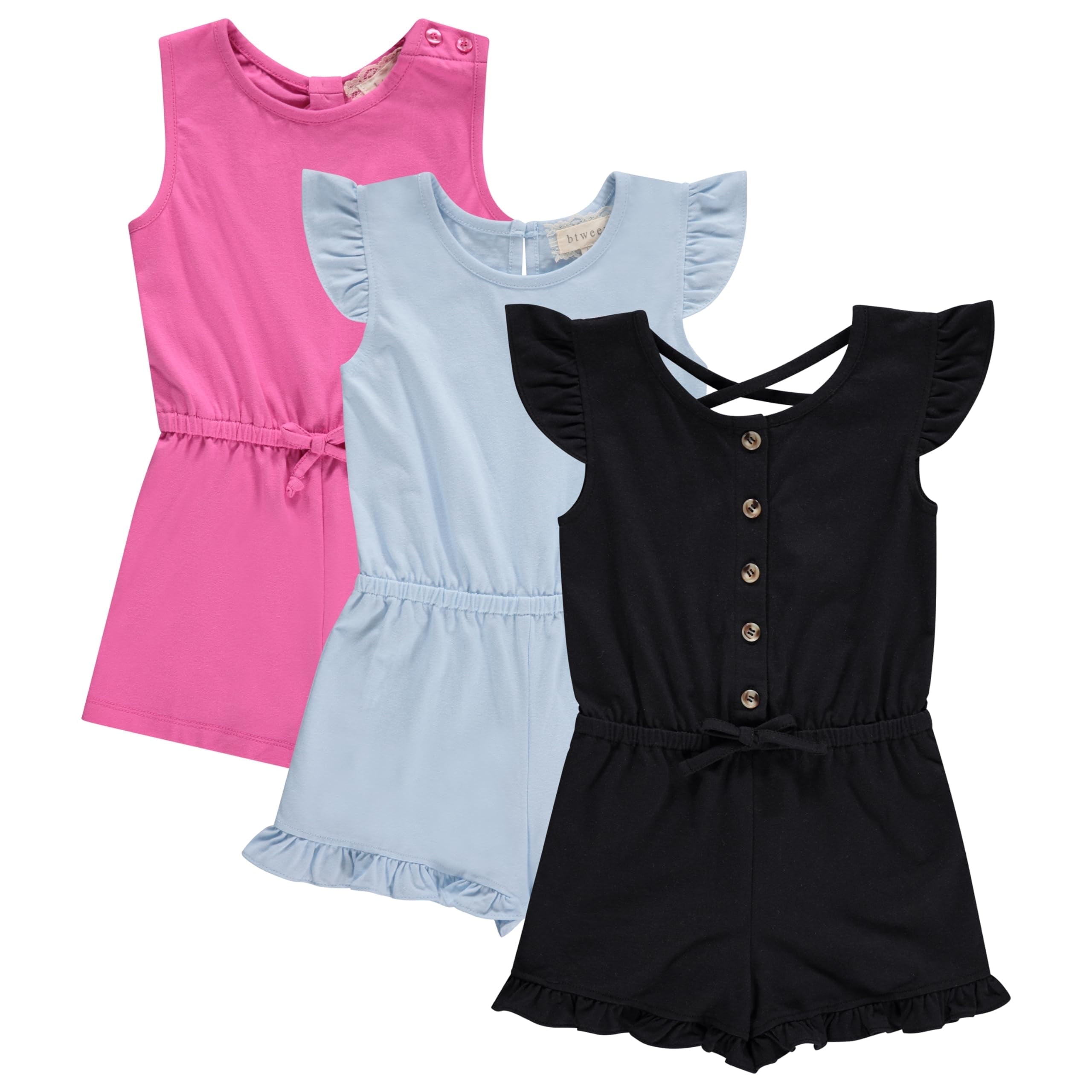 Btween Girls 3-Pack Romper Set, Sleeveless Summer Jumpsuits for Kids ...