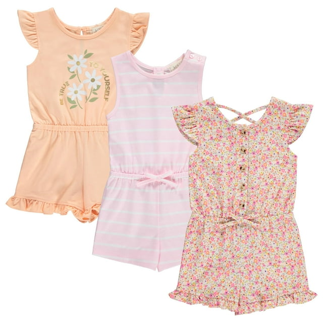 BTween Girls’ 3-Pack Romper Set – Cute & Comfy Sleeveless Summer ...