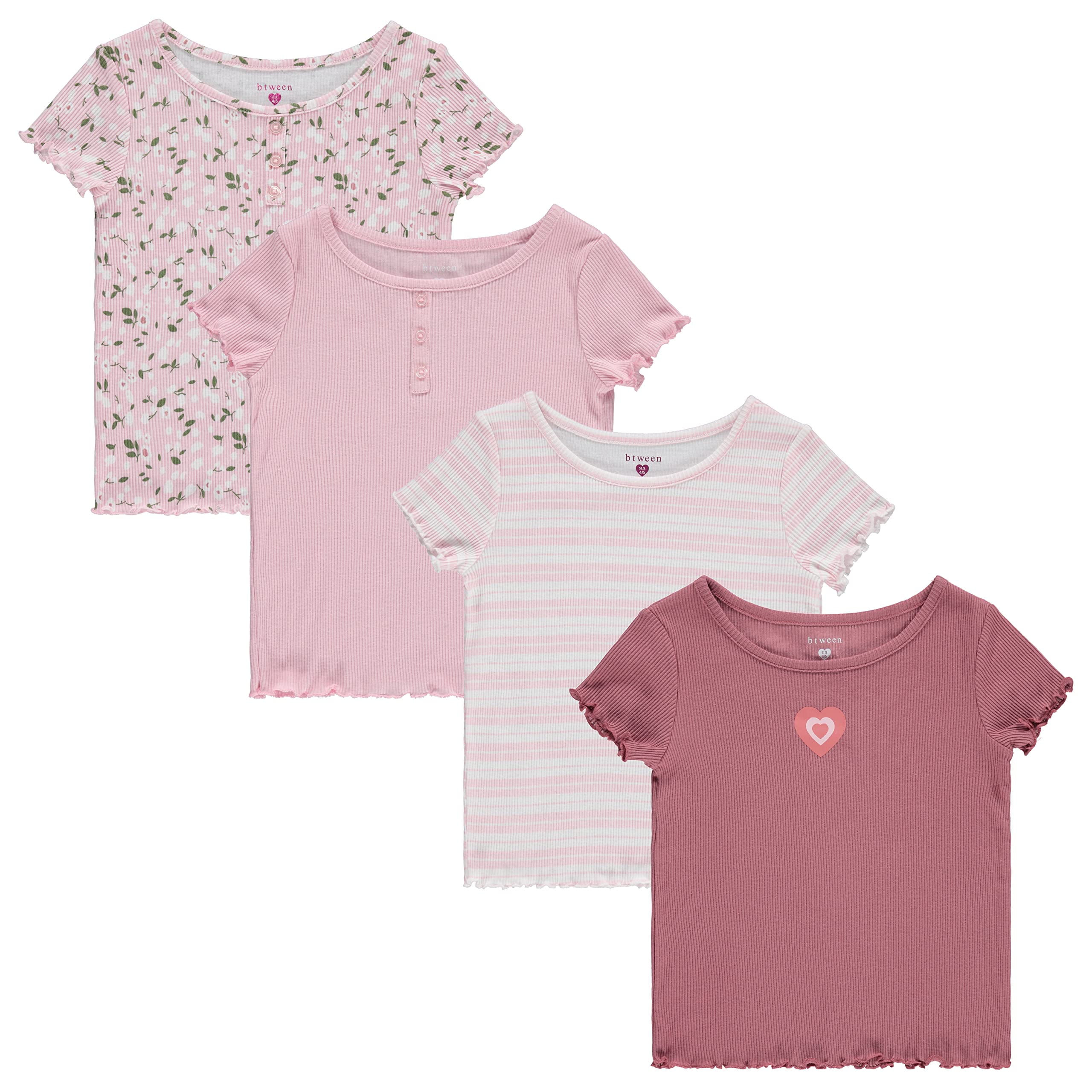 BTween Girls 4-Pack Rib Knit Tops - Short Sleeve Lettuce Trim Shirts ...