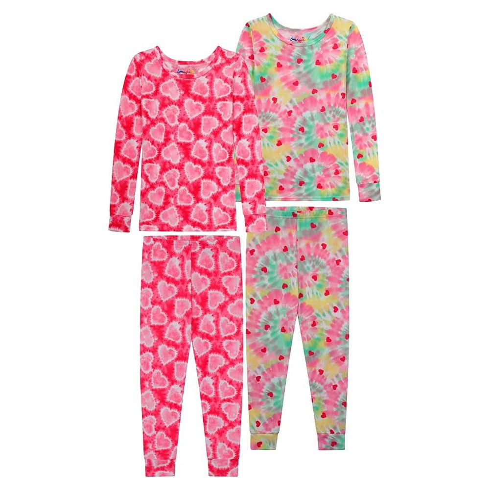 BTween 4-Piece Girls Pajamas, Long Sleeve Tie Dyed Hearts Girls' Pajama ...