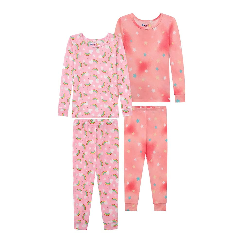 BTween 4-Piece Girls Pajamas, Long Sleeve Tie Dyed Rainbow Girls ...
