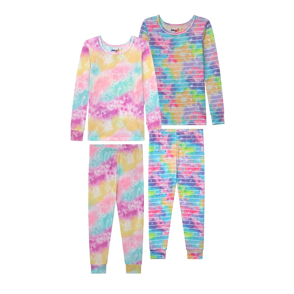 BTween 4-Piece Girls Pajamas, Long Sleeve Tie Dyed Stripe Girls' Pajama ...