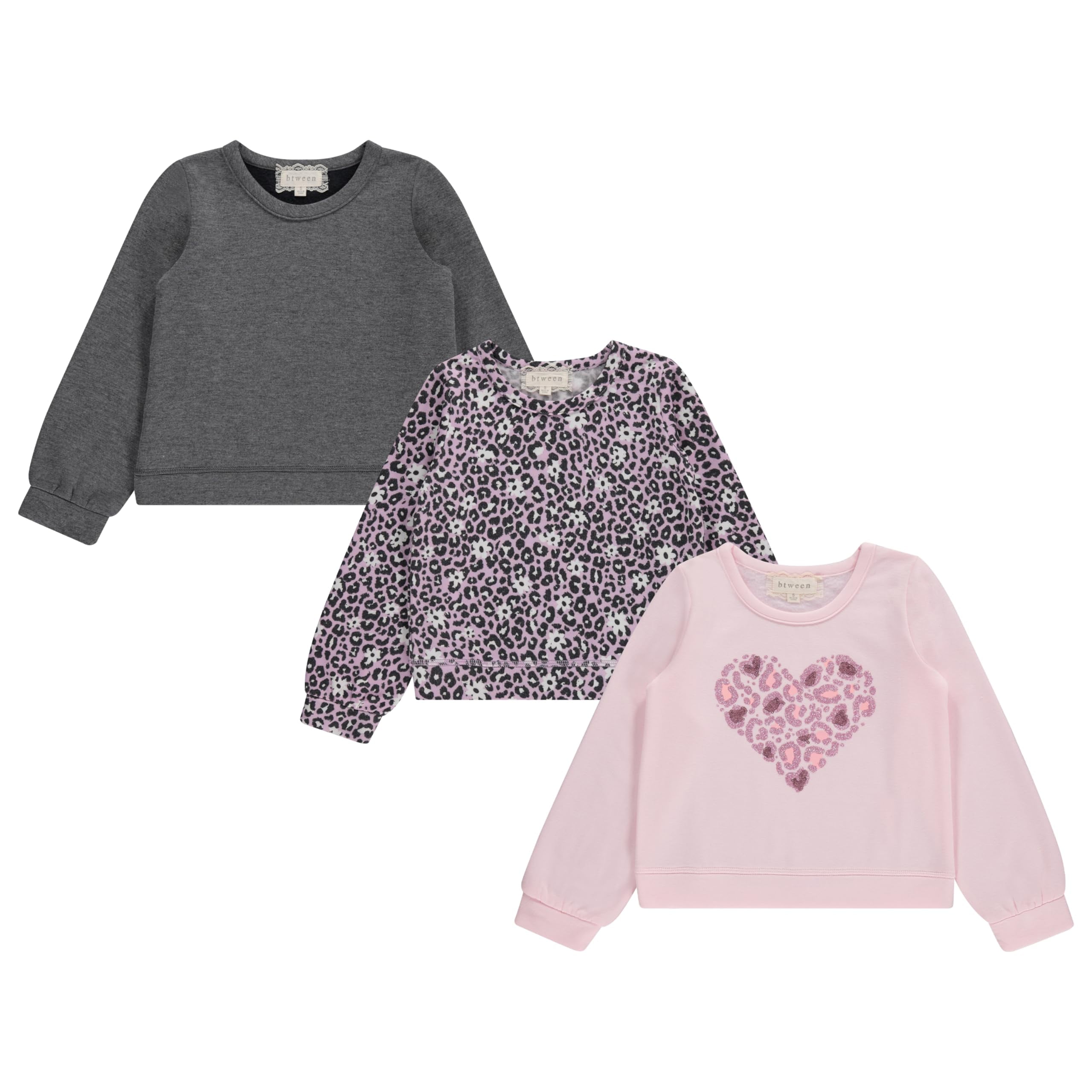 BTween Girls 3 Piece Long Sleeve Crew Neck Pullovers, Fleece Sweatshirt ...