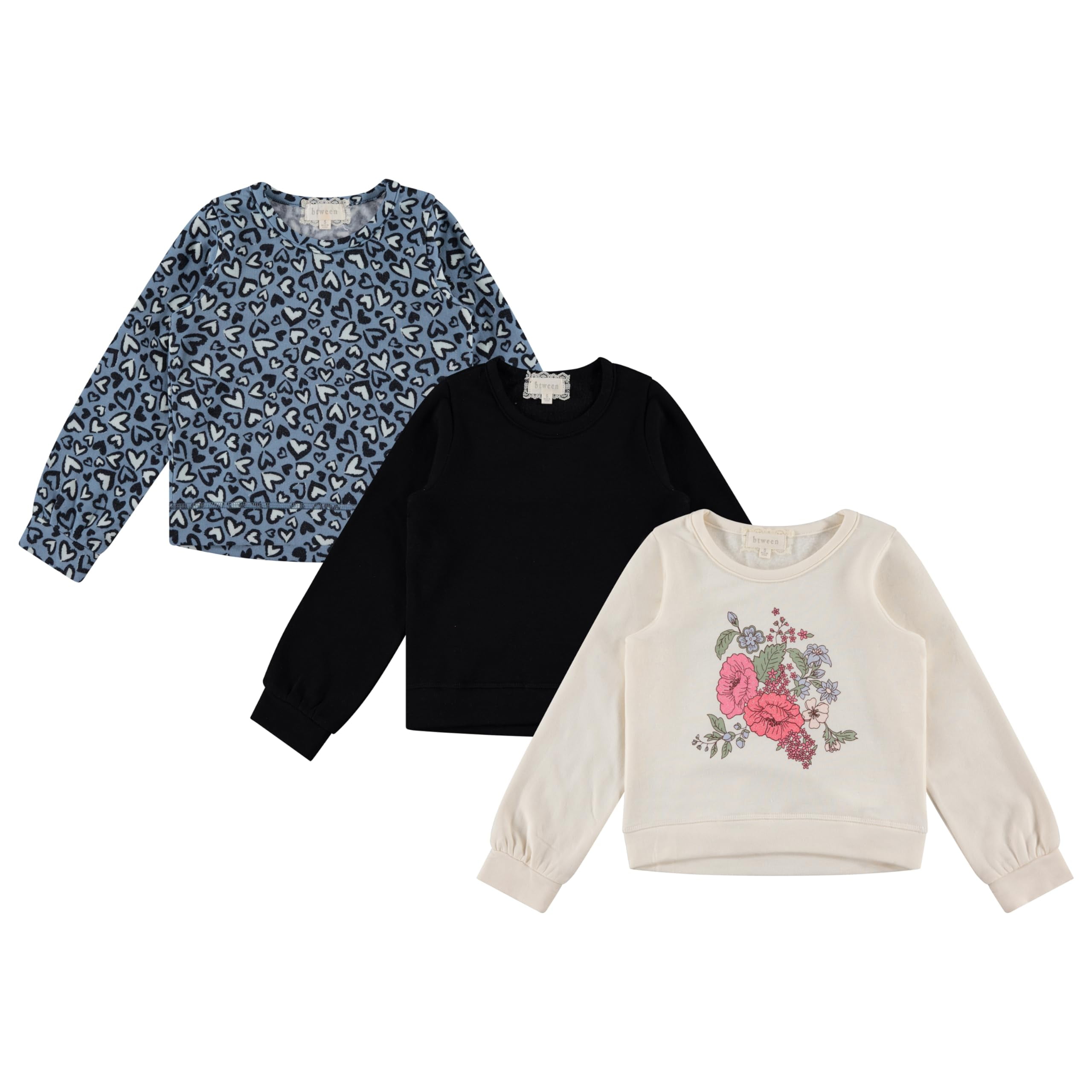 BTween Girls 3 Piece Long Sleeve Crew Neck Pullovers, Fleece Sweatshirt ...