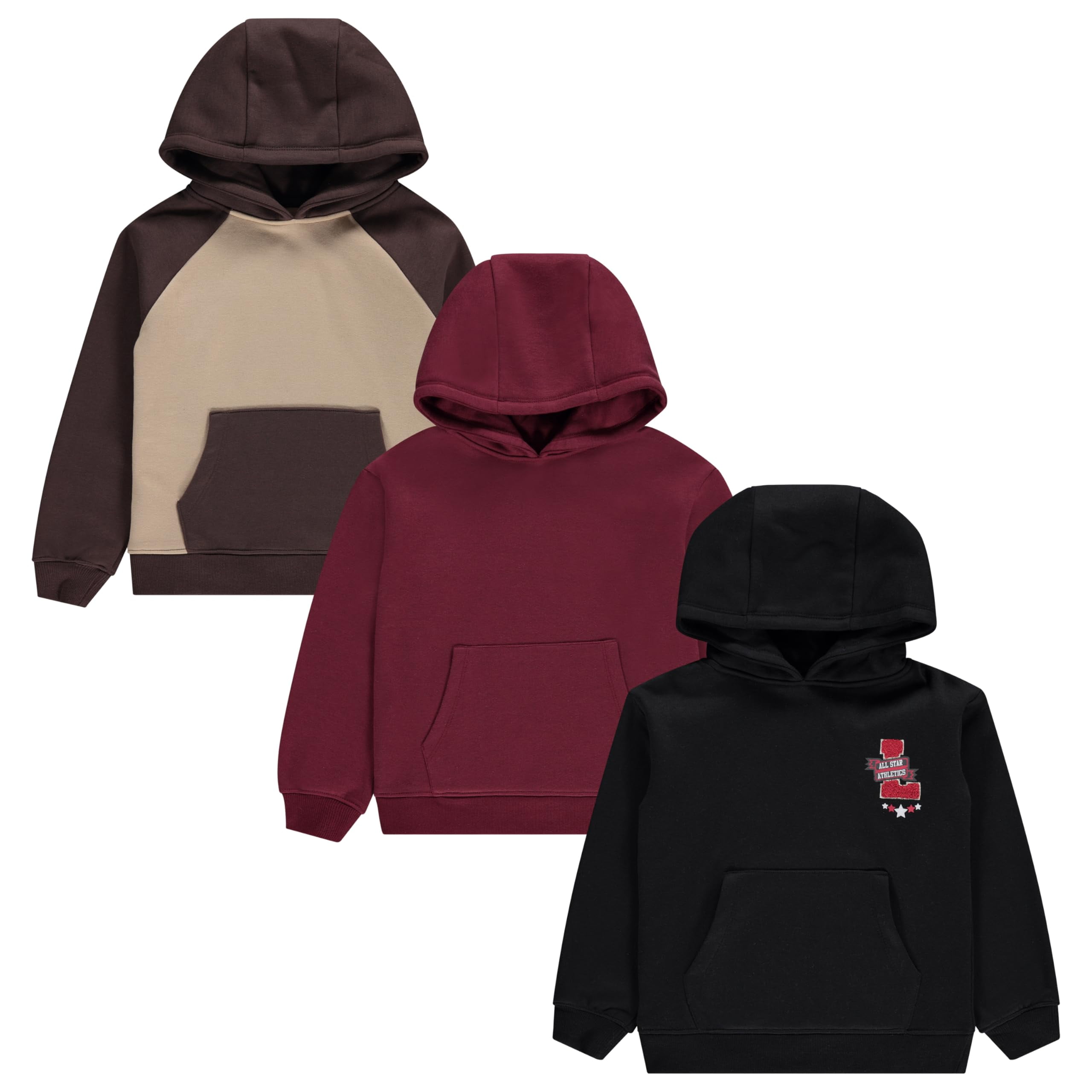 STITCH & STONE Boys 3-Pack Hoodies - Soft Cotton, Pullover Sweatshirts ...