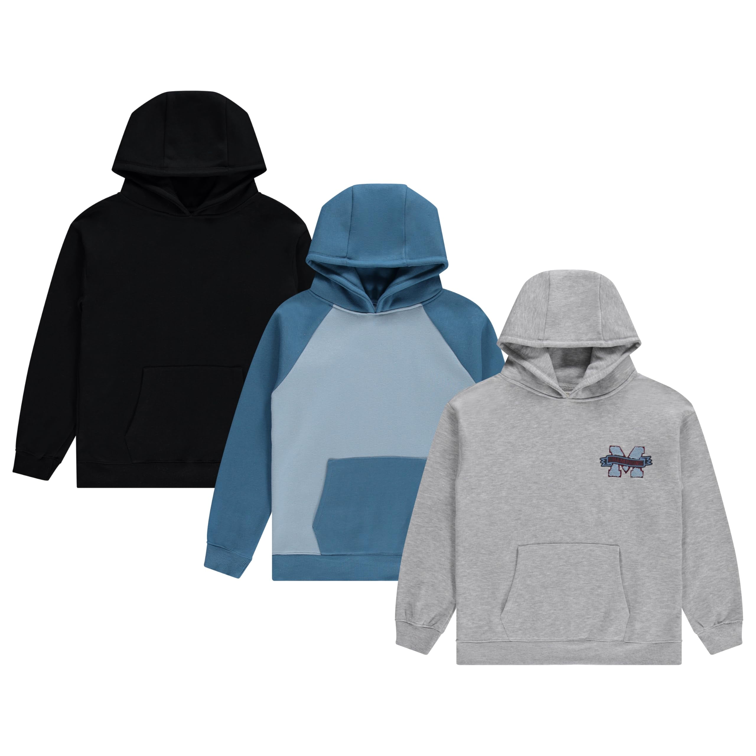 STITCH & STONE Boys 3-Pack Hoodies - Soft Cotton, Pullover Sweatshirts ...