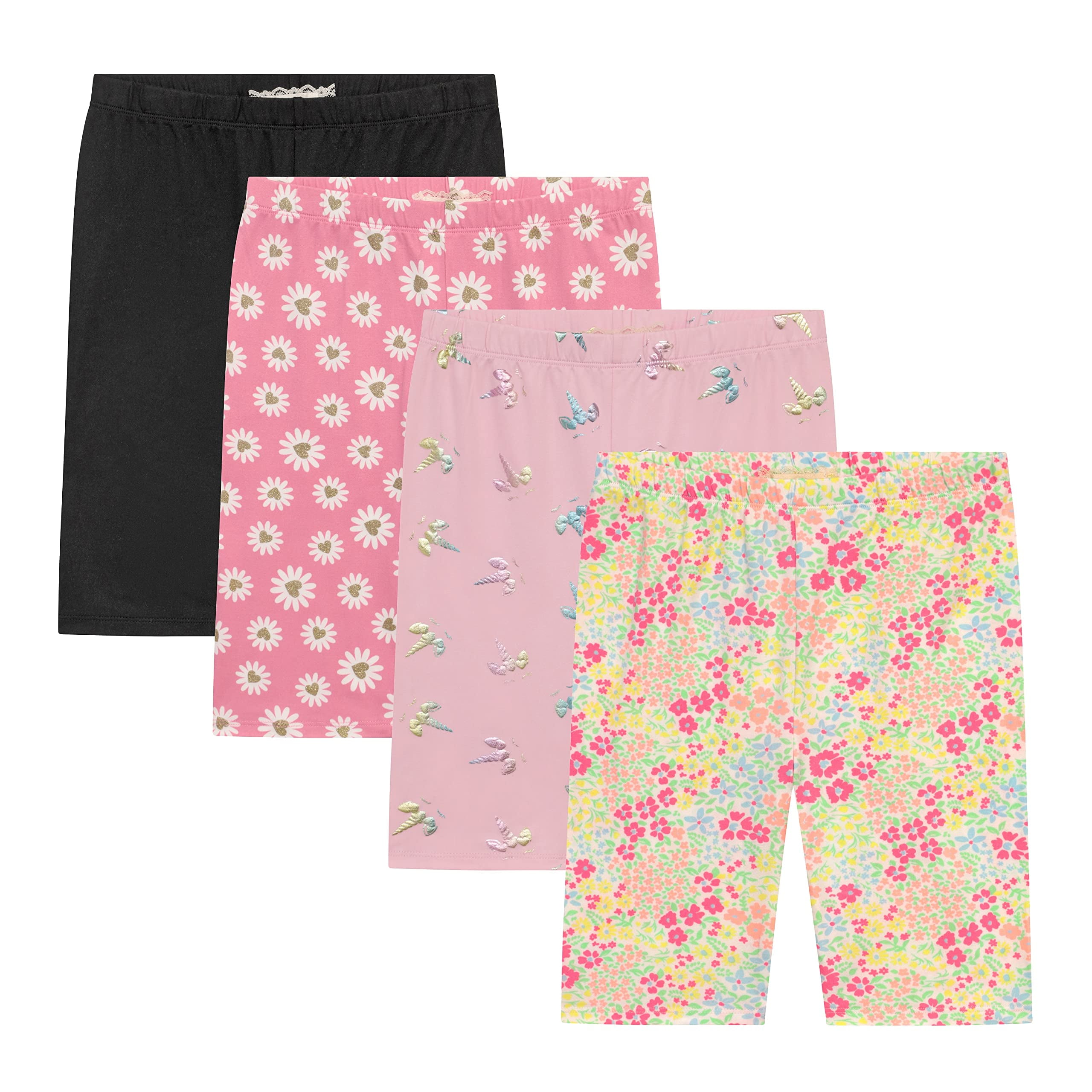 BTween Comfy Girls 4 Pack Athletic Biker Shorts, Kids Fashion Workout ...