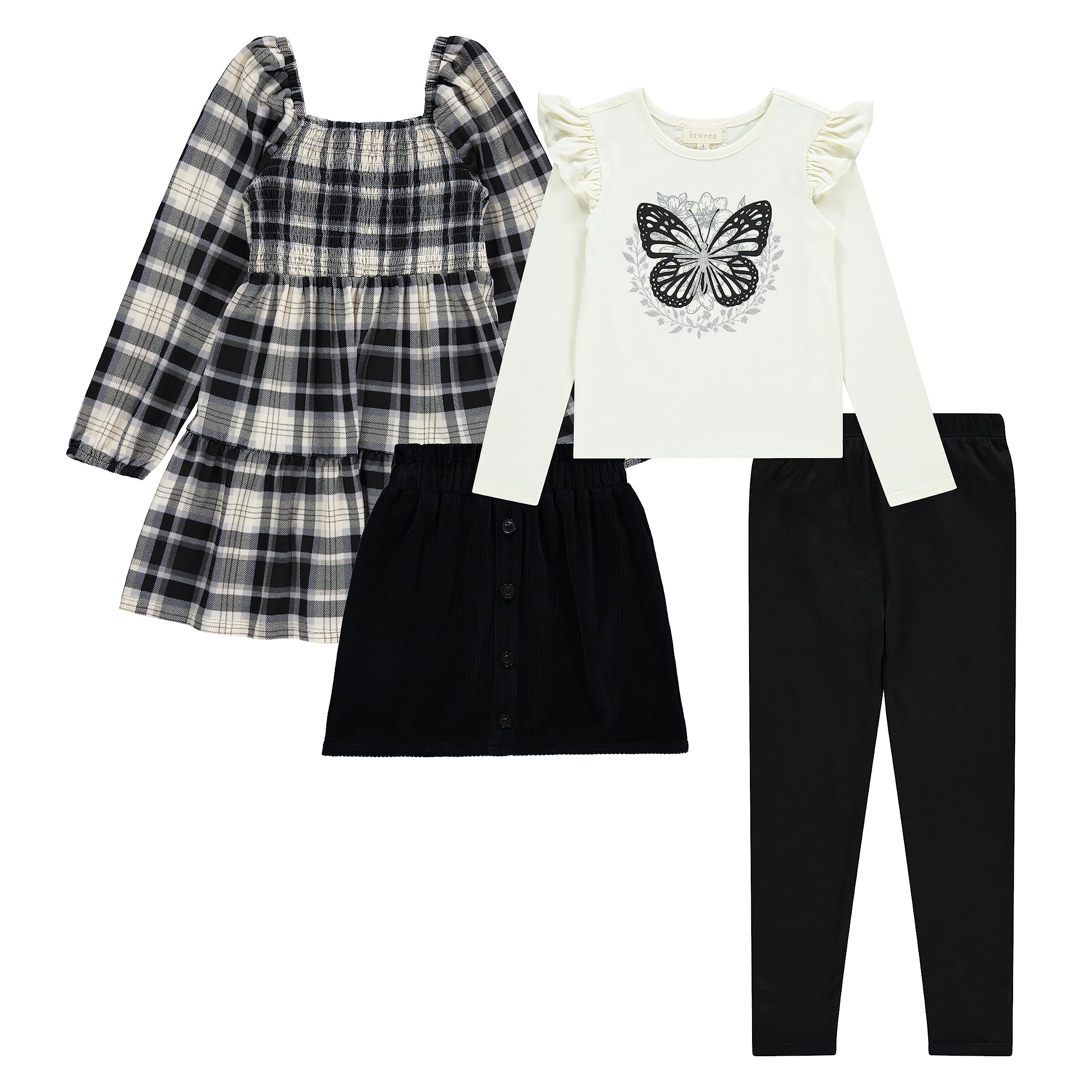 BTween Girls' 4-Pack Fall Outfit: Dress, Skirt, Tee, Leggings, Black ...