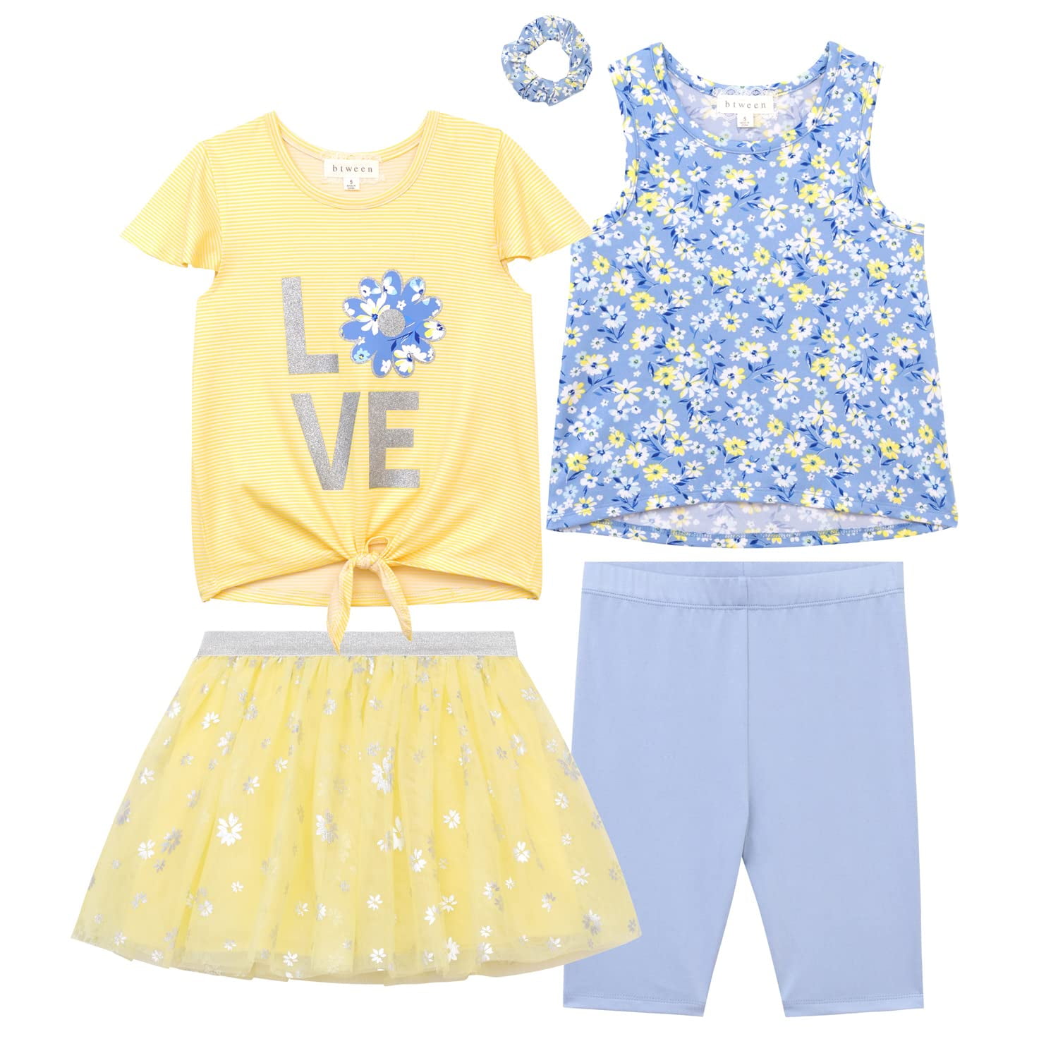 BTween Girls 4 Pack Floral Fashion Summer Clothes Set - Tutu Skirt Tank ...