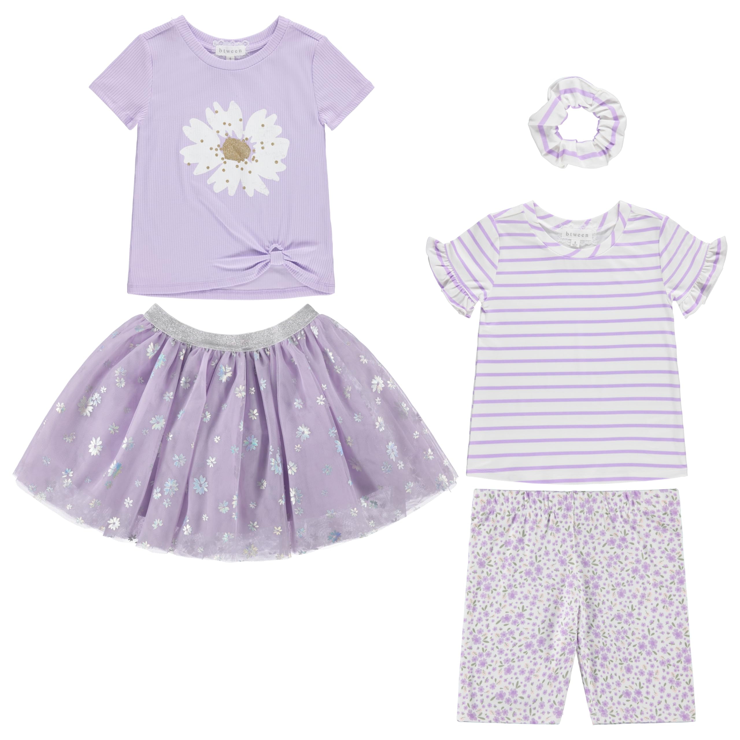 BTween Girls 4 Pack Floral Fashion Summer Clothes Set - Tutu Skirt Tank ...