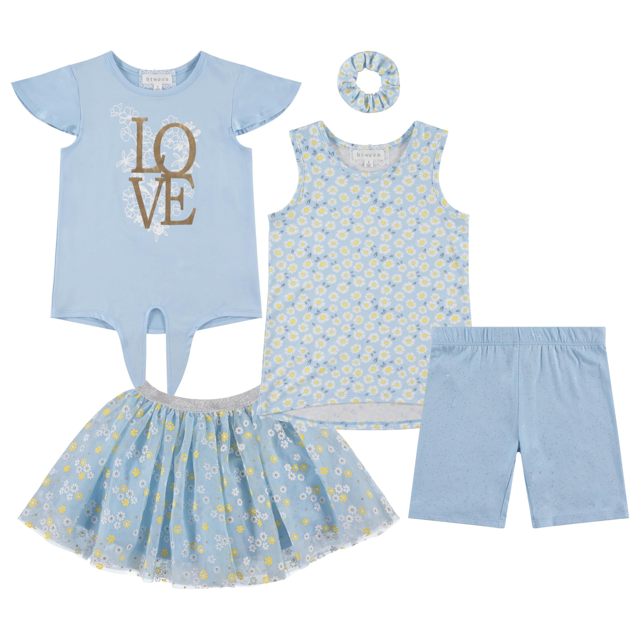 BTween Girls 4 Pack Floral Fashion Summer Clothes Set - Tutu Skirt Tank ...