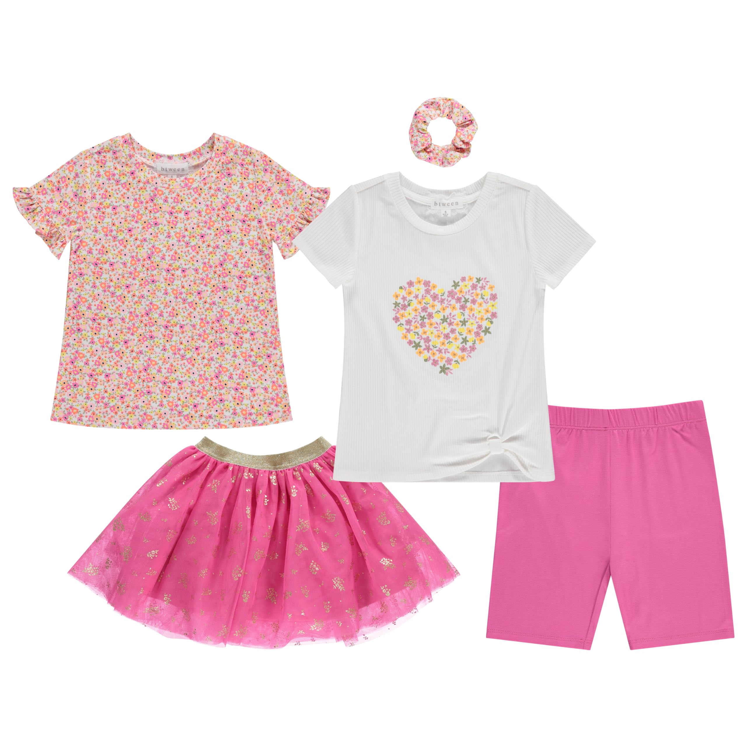 BTween Girls 4 Pack Floral Fashion Summer Clothes Set - Tutu Skirt Tank ...