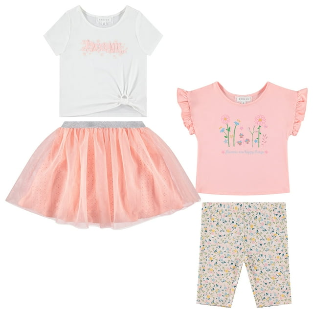 BTween Girls 4 Pack Floral Fashion Summer Clothes Set - Tutu Skirt Tank ...