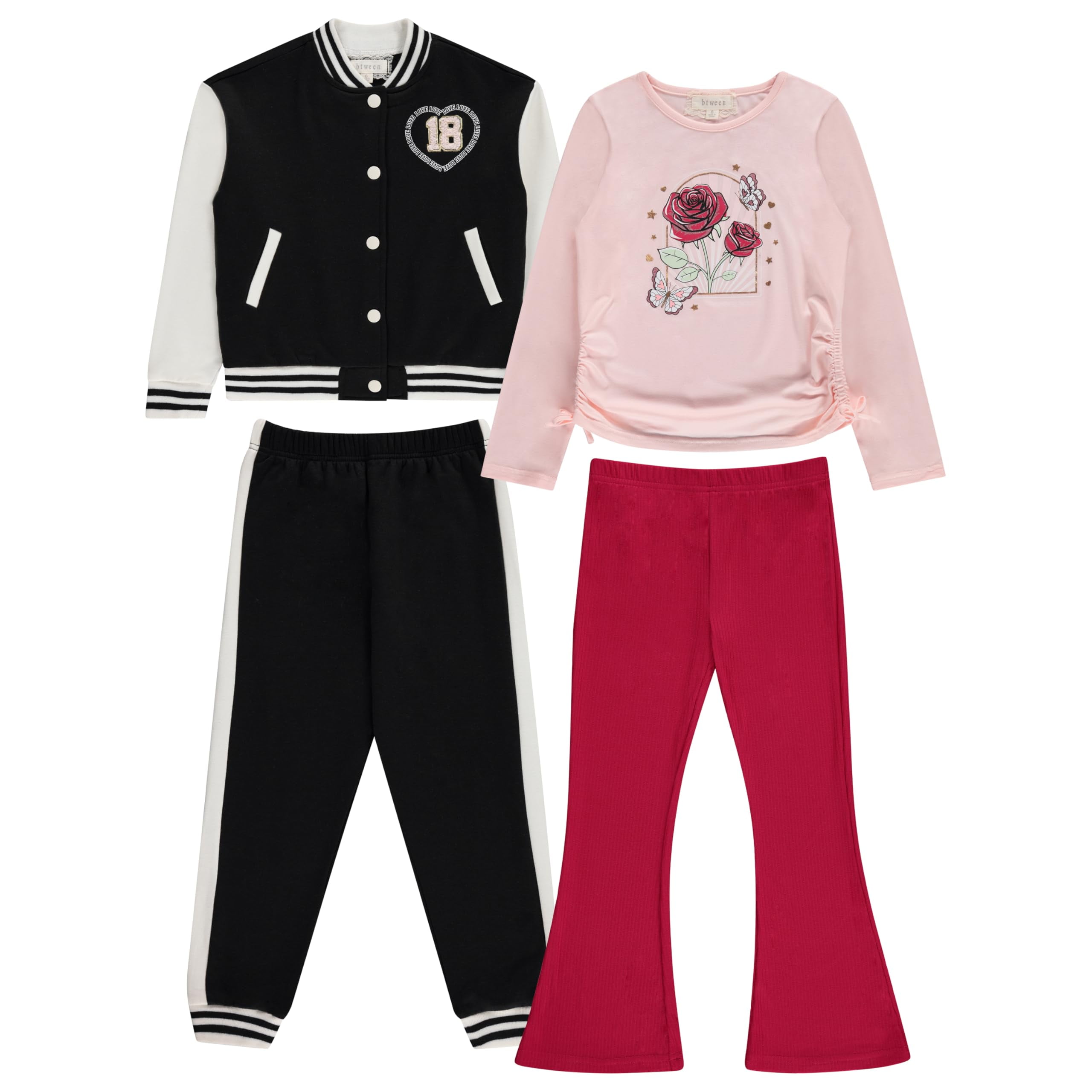 BTween Girls' 4-Pack Wardrobe Set with Jacket - Stylish Printed Tees ...