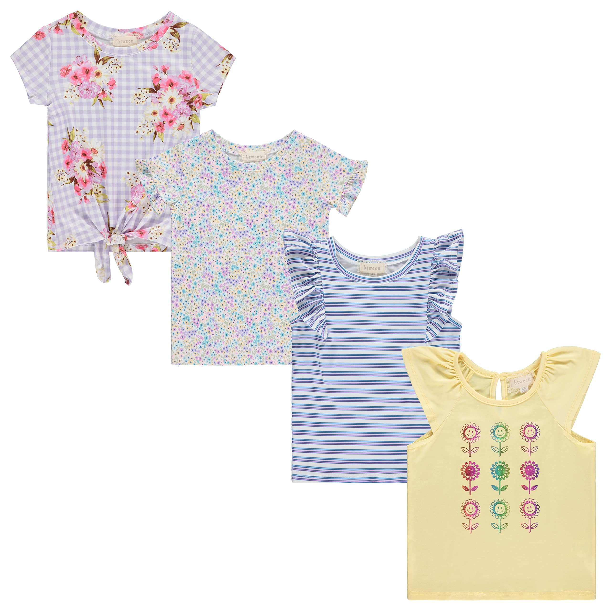 BTween Girls 4-Piece Summer Tops | Fashionable Short Sleeve T-Shirt ...