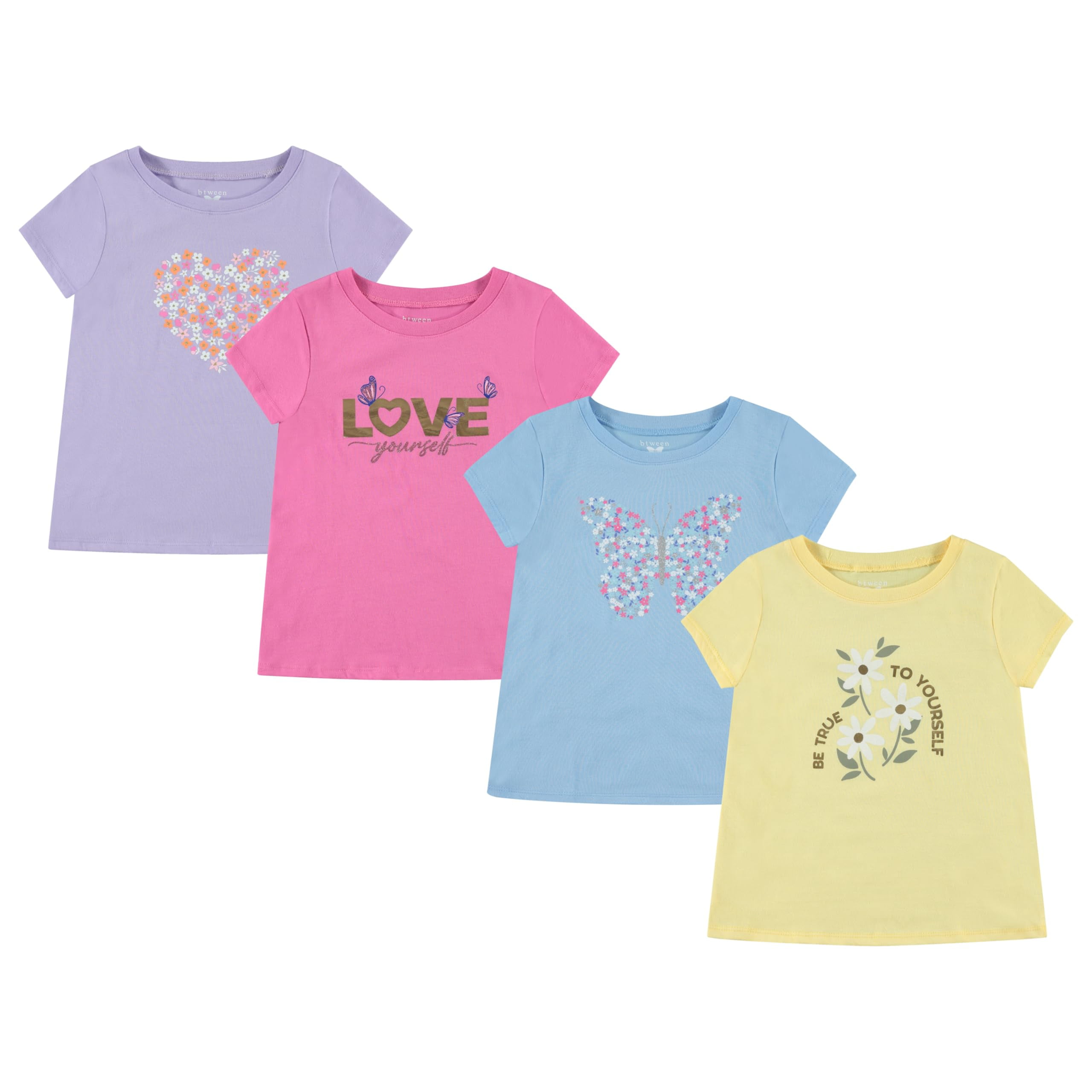 BTween Girls 4-Piece Summer Tops | Fashionable Short Sleeve T-Shirt ...
