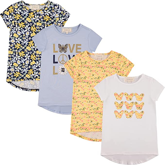 BTween Girls 4-Piece Summer Tops | Fashionable Short Sleeve T-Shirt ...