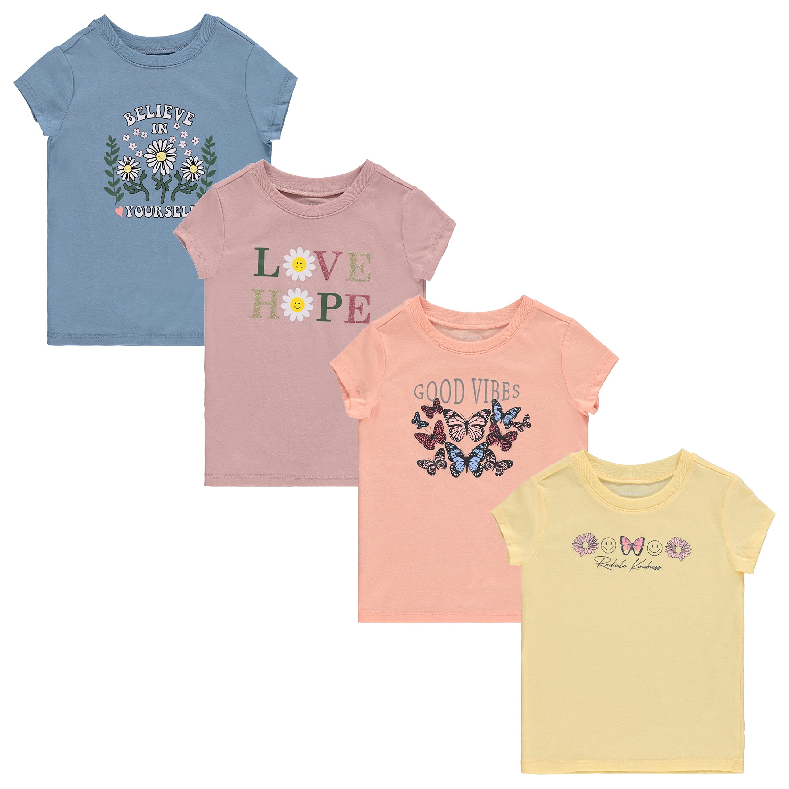BTween Girls 4-Piece Summer Tops, Short Sleeve T-Shirts, Casual Daily ...