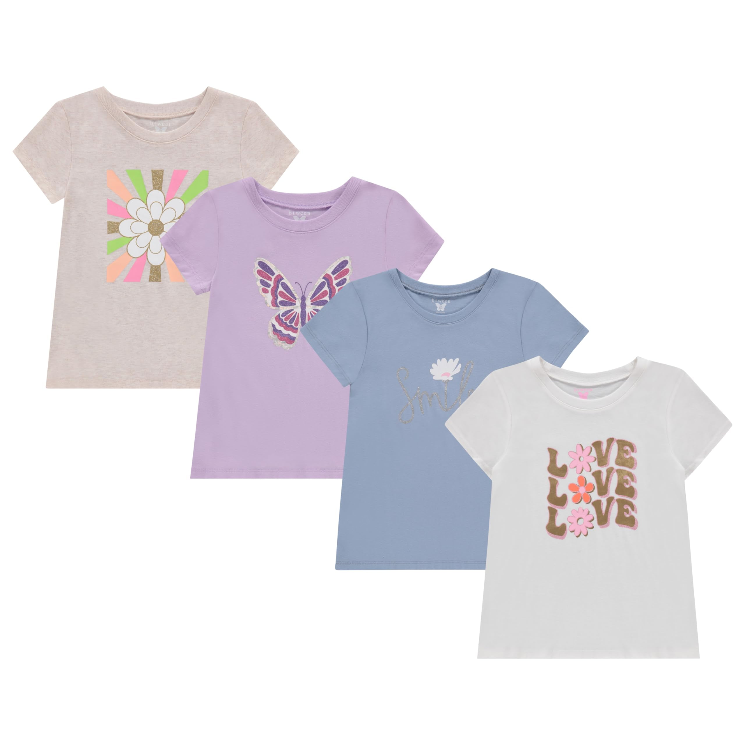 BTween Girls 4-Piece Summer Tops | Fashionable Short Sleeve T-Shirt ...