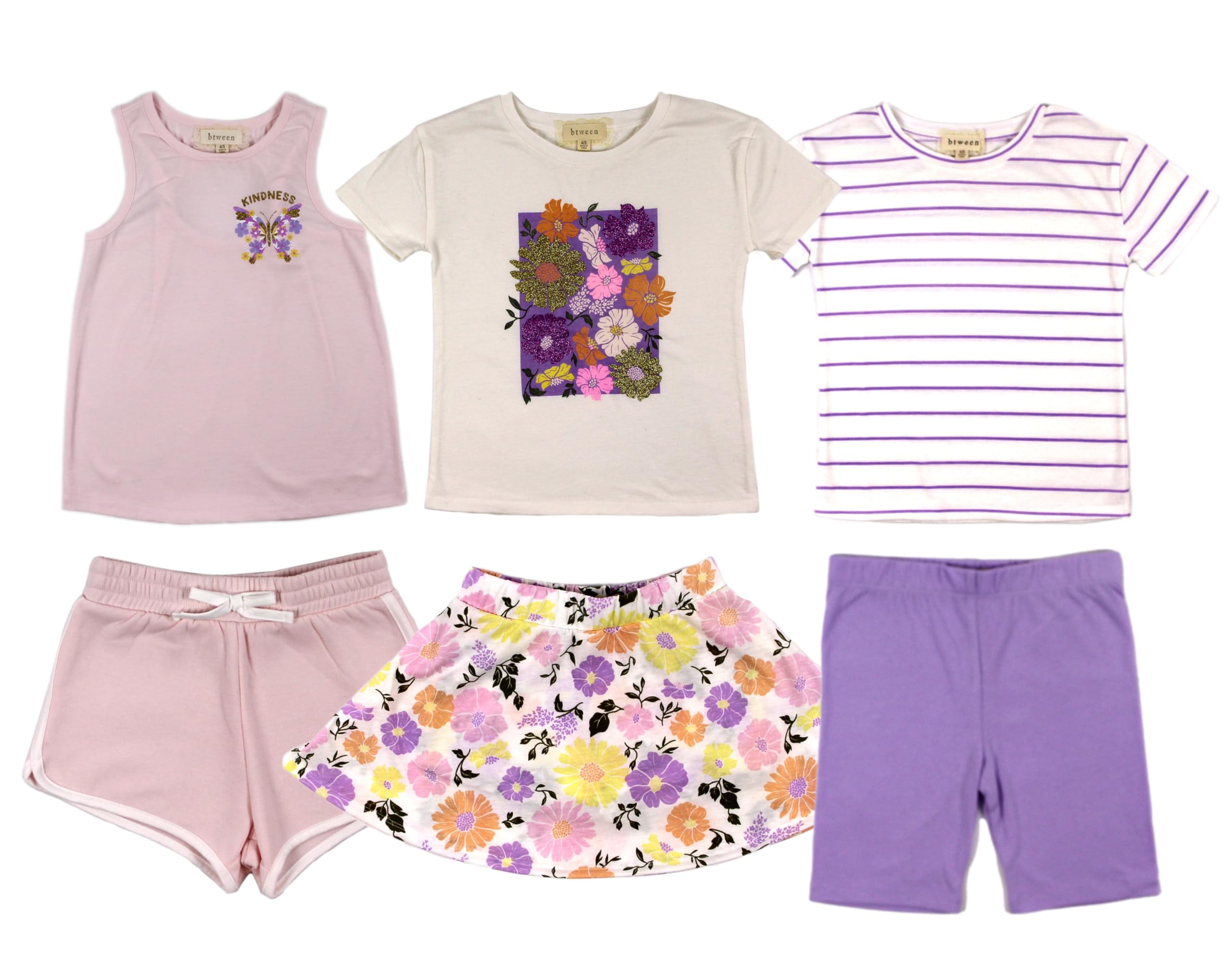 Btween Girls 6-Pack Casual Outfit Bundle with Ruffle Sleeve Tees ...