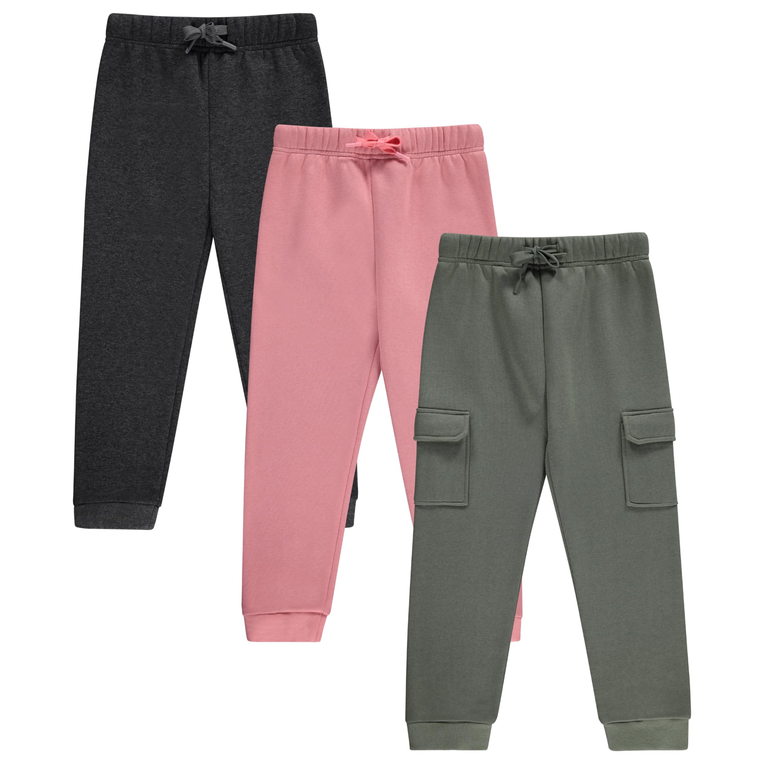 BTween Girls Fleece Joggers, 3 Pack Soft CVC Pants for Kids - Charc ...