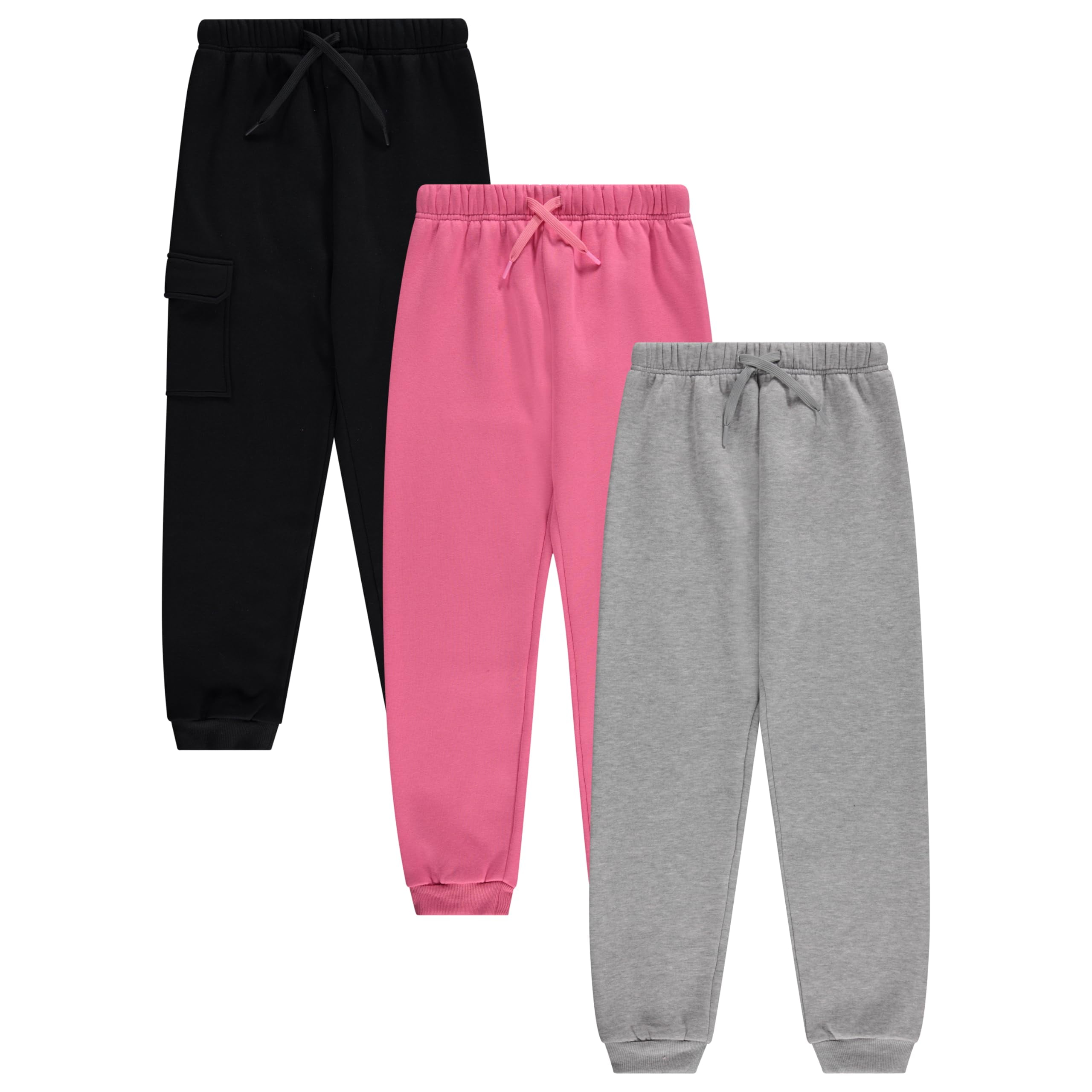 BTween Girls Fleece Joggers, 3 Pack Soft CVC Pants for Kids - Rose ...