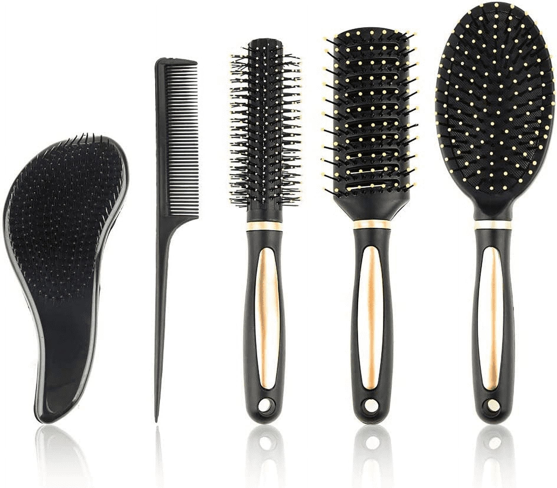 BUBABOX 5pc Hair Brush Set, Detangling, Round Tail, Wet Dry Comb for ...