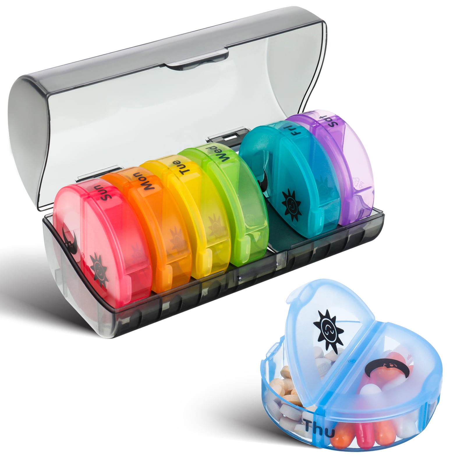 BUBABOX 7-Day AM/PM Vitamin Pill Box Organizer, Large Capacity Weekly ...