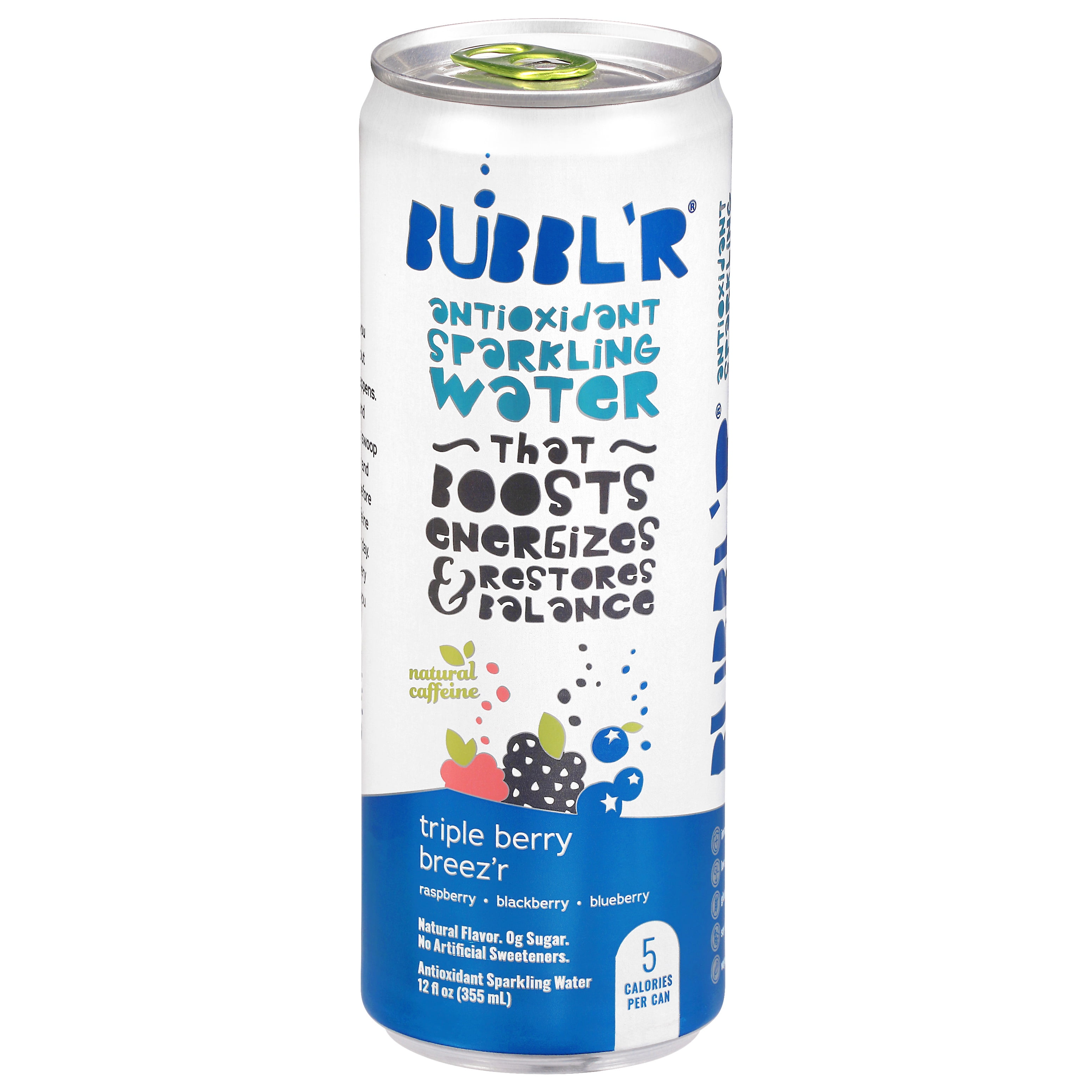BUBBL'R Antioxidant Sparkling Water, Triple Berry Breez'r, 12 fl oz Can ...