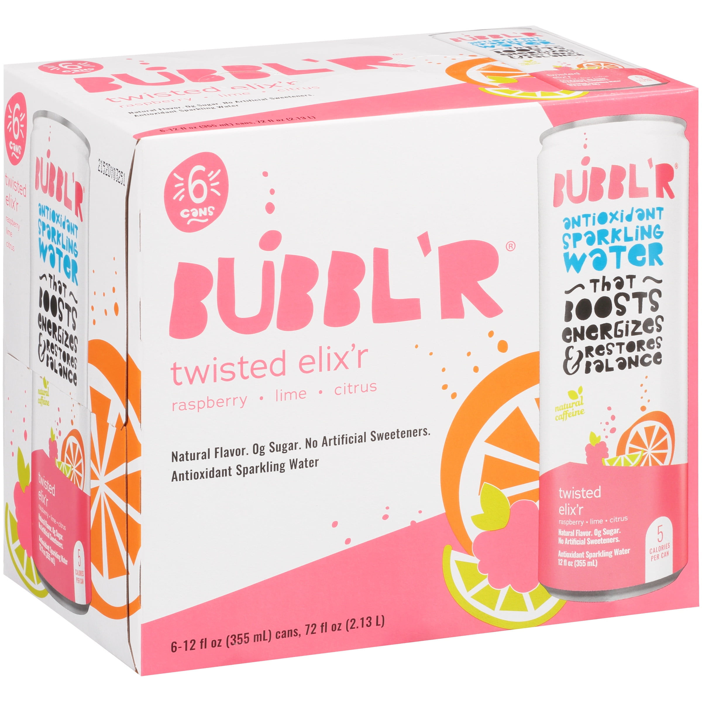 BUBBL'R Antioxidant Sparkling Water, Twisted Elix'r, 12 fl oz, 6 Pack Cans - Walmart.com