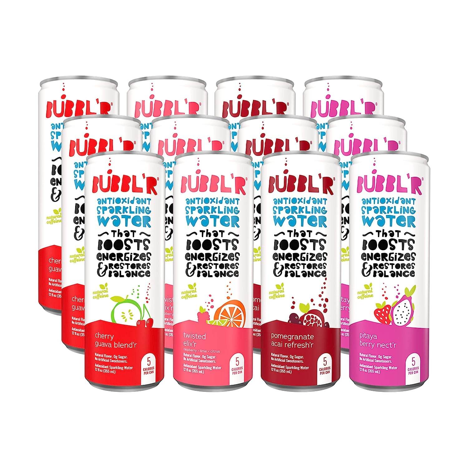 BUBBL'R Antioxidant Sparkling Water, Variety Pack, 12 Fl Oz (Pack of 12 ...