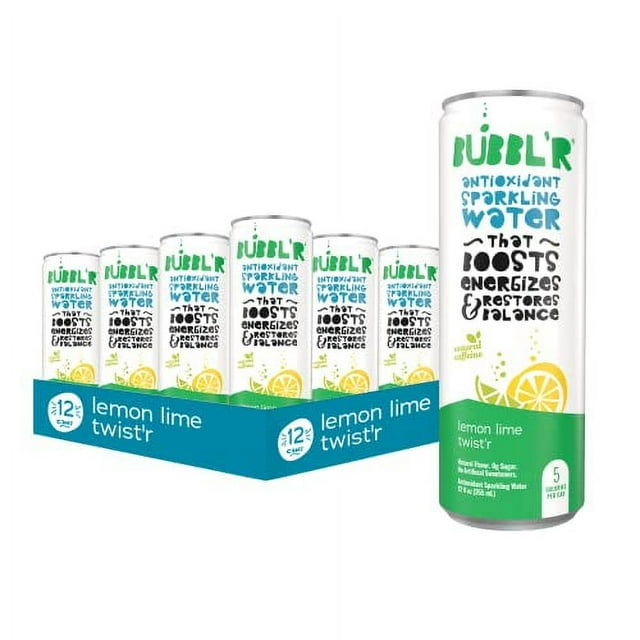 BUBBL'R lemon lime twist'r, Antioxidant Sparkling Water with Natural Caffeine, 0g Sugar, Gluten ...