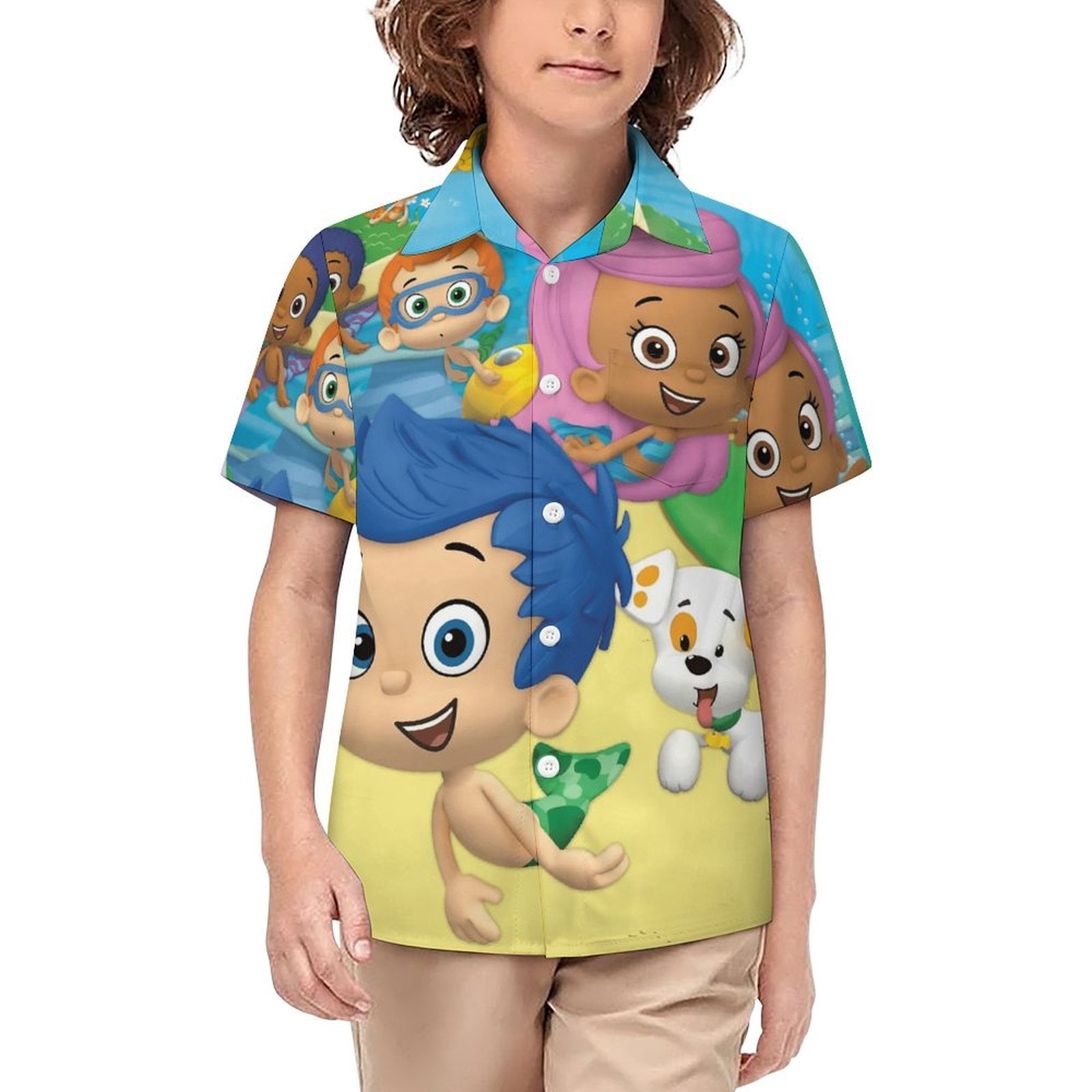 BUBBLE GUPPIES Boy's Button Down Hawaiian Shirts Short Sleeve Holiday ...