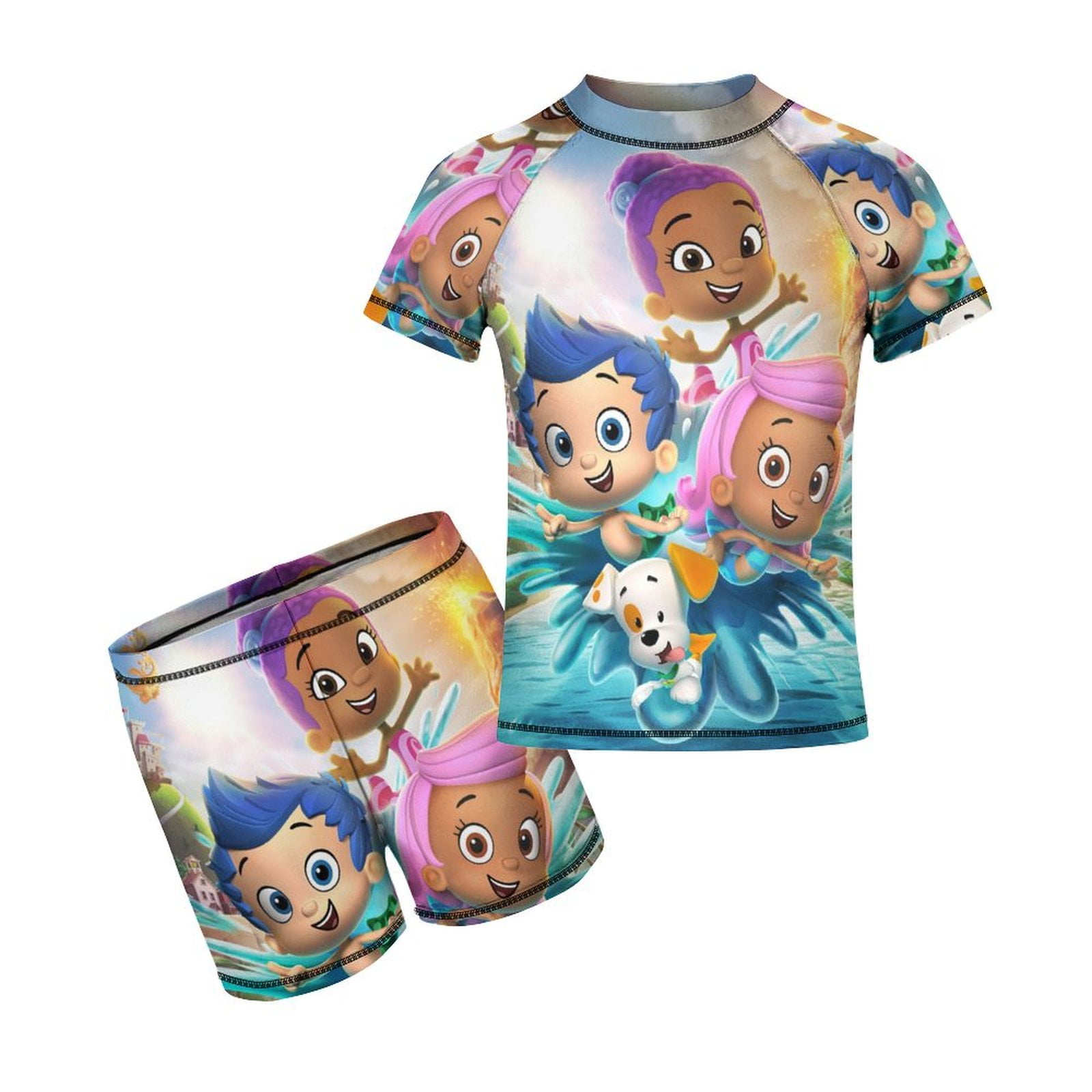 BUBBLE GUPPIES Boys 2-Piece Swimsuit Set, Short Sleeve Rash Guard ...