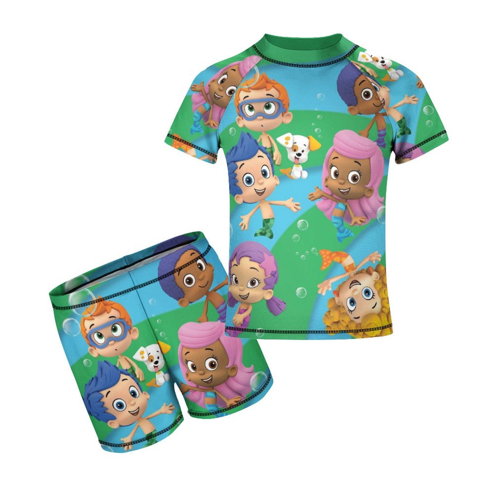 BUBBLE GUPPIES Boys 2-Piece Swimsuit Set, Short Sleeve Rash Guard & Swim Trunks - Walmart.com
