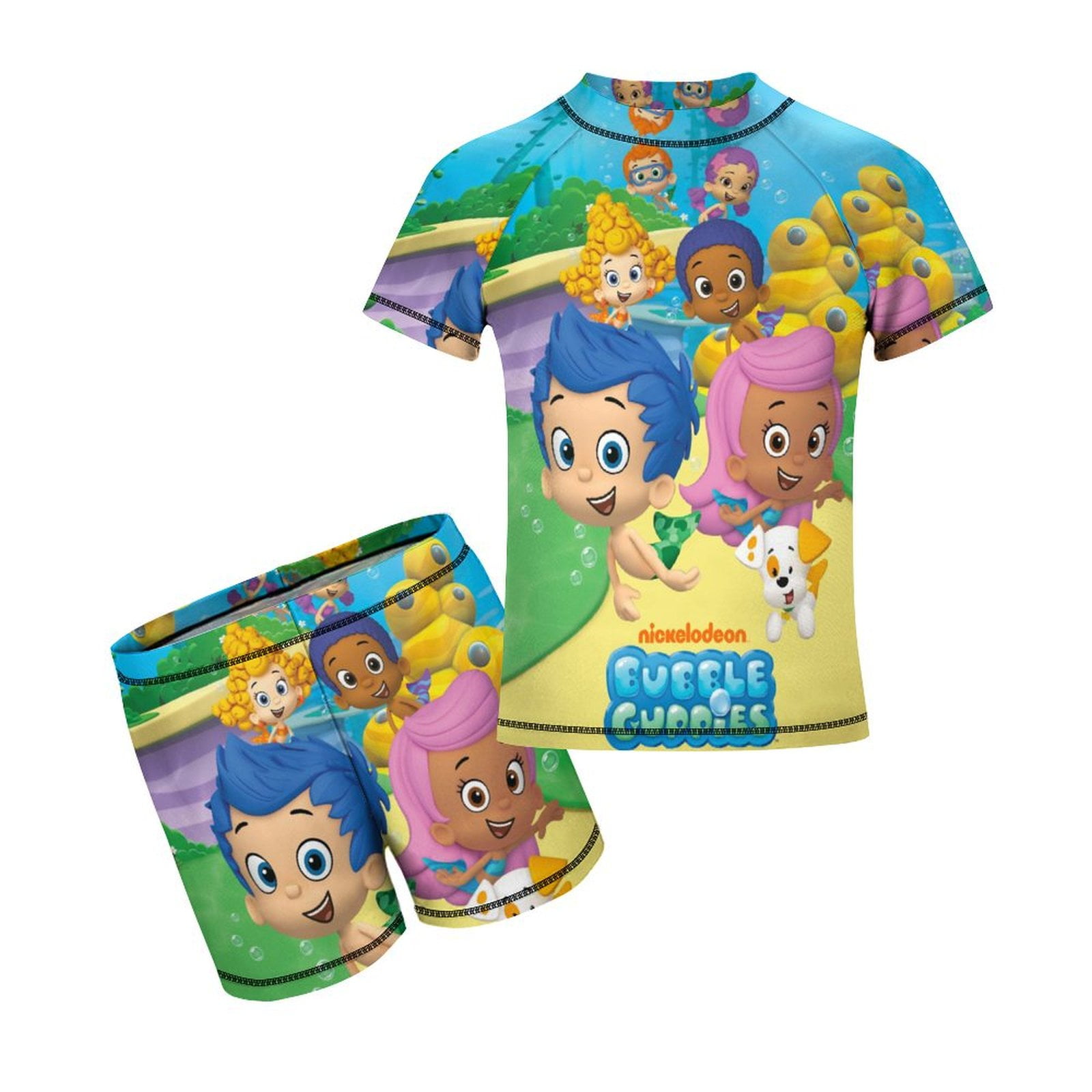 BUBBLE GUPPIES Boys Two Piece Swimsuit Kids Swimwear Set Short Sleeve ...