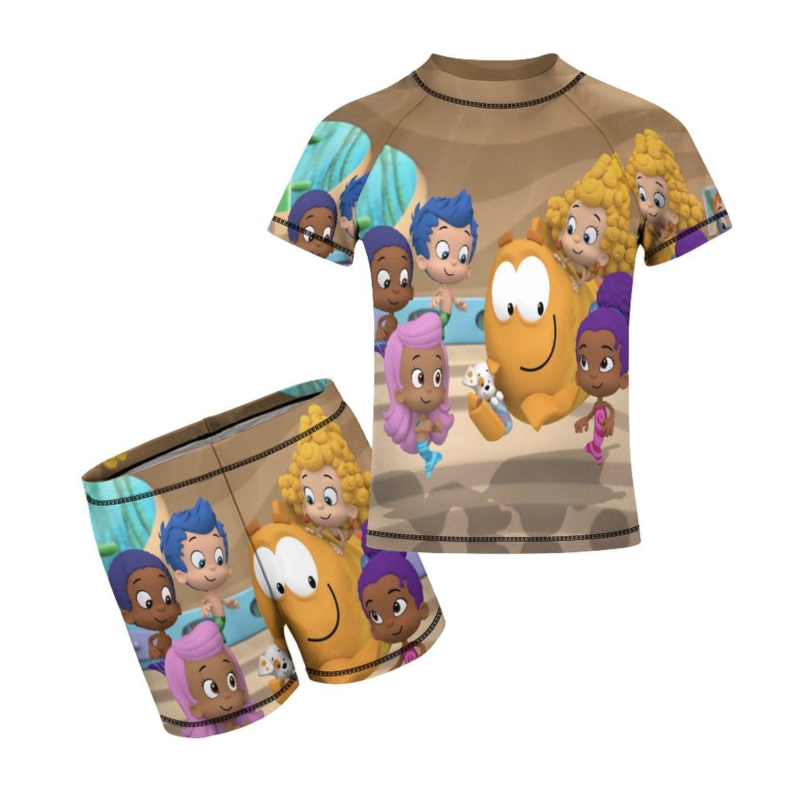 BUBBLE GUPPIES Boys Two Piece Swimsuit Kids Swimwear Set Short Sleeve ...