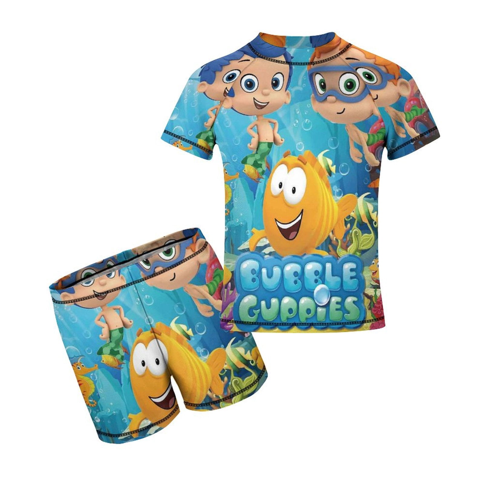 BUBBLE GUPPIES Boys Two Piece Swimsuit Kids Swimwear Set Short Sleeve ...