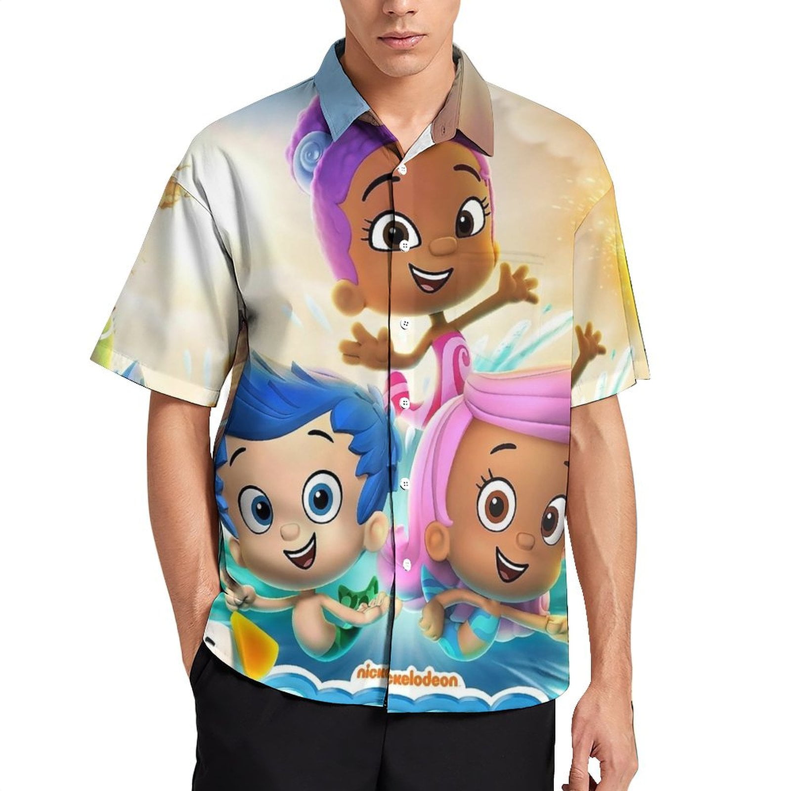 BUBBLE GUPPIES Men's Hawaiian Shirts Short Sleeve Button Down Casual ...