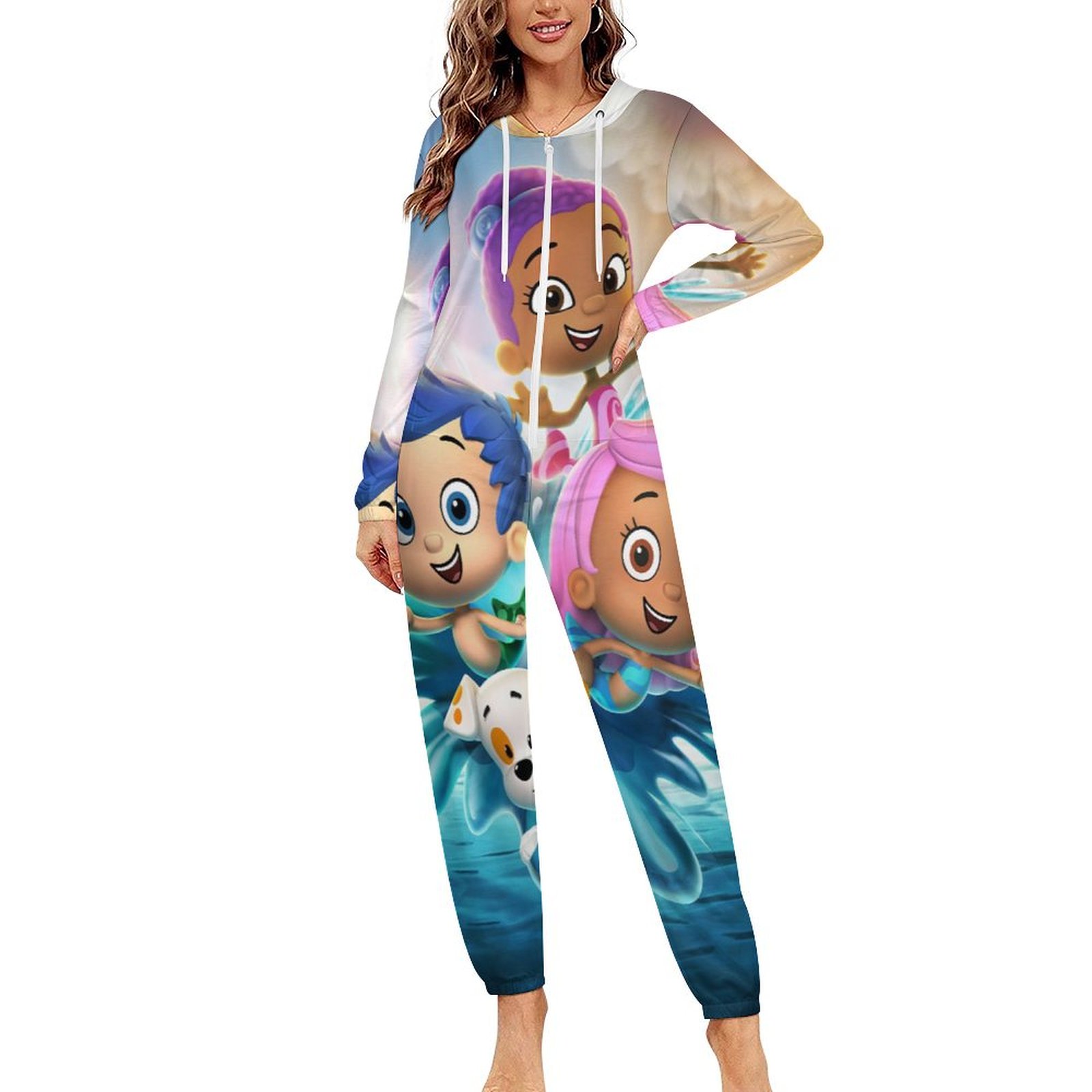 BUBBLE GUPPIES Unisex Onesie Pajamas Zipper Jumpsuit Hooded One Piece ...
