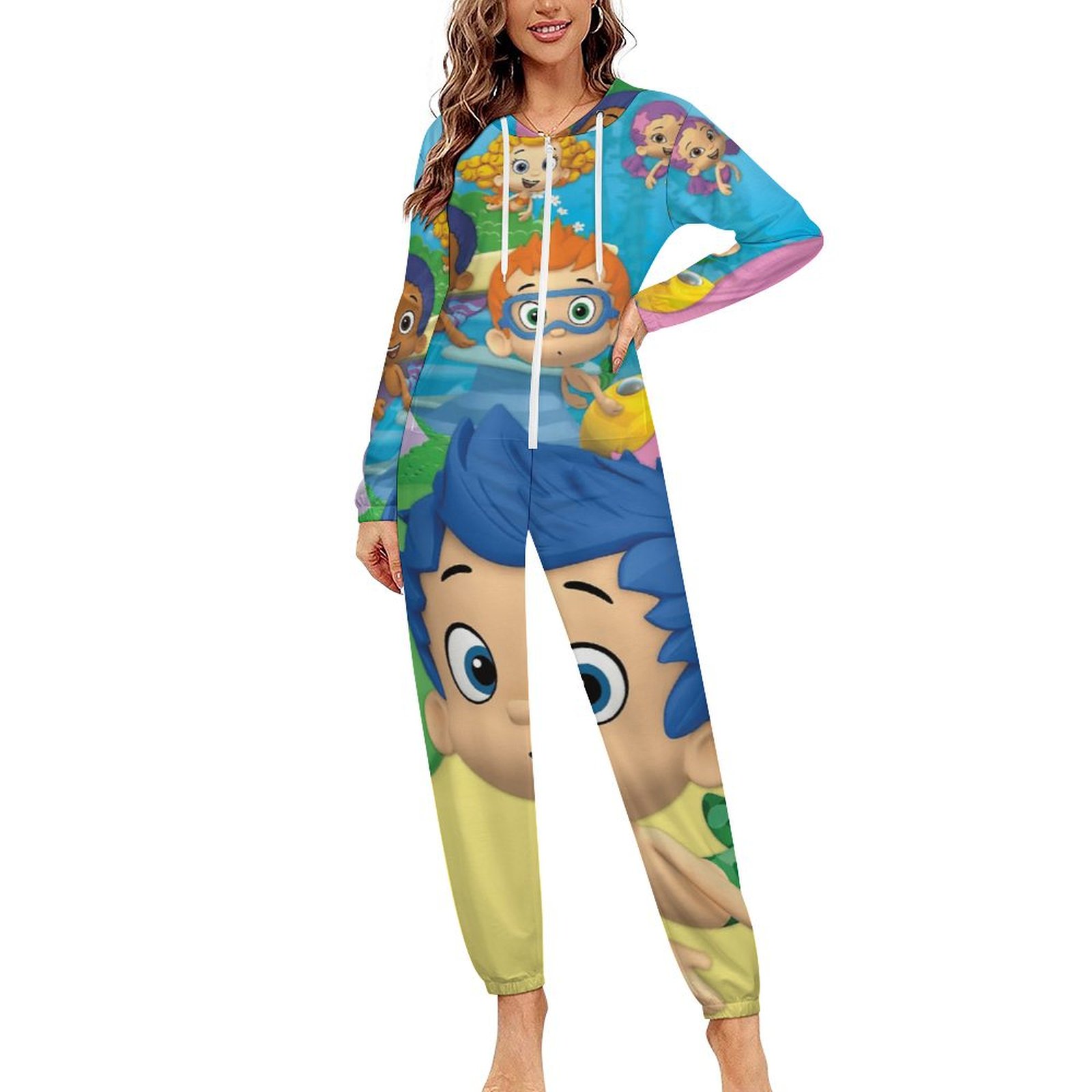 BUBBLE GUPPIES Unisex Onesie Pajamas Zipper Jumpsuit Hooded One Piece ...