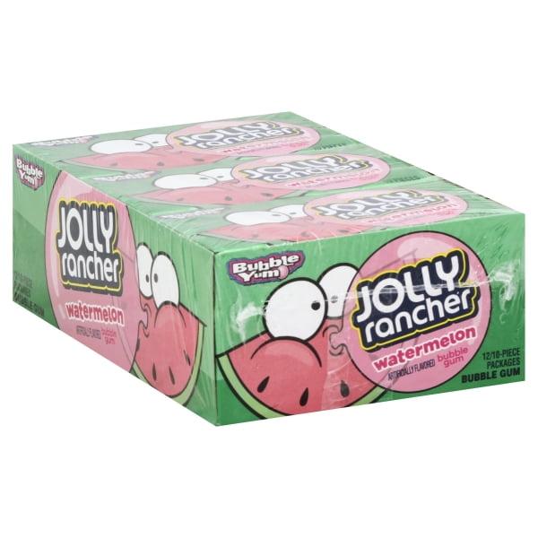 BUBBLE YUM JOLLY RANCHER Watermelon Flavored Gum, 10 Piece (Pack of 12 ...