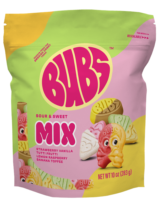 BUBS Swedish Candy Sour and Sweet Gummy Candy Mix, Strawberry Vanilla ...