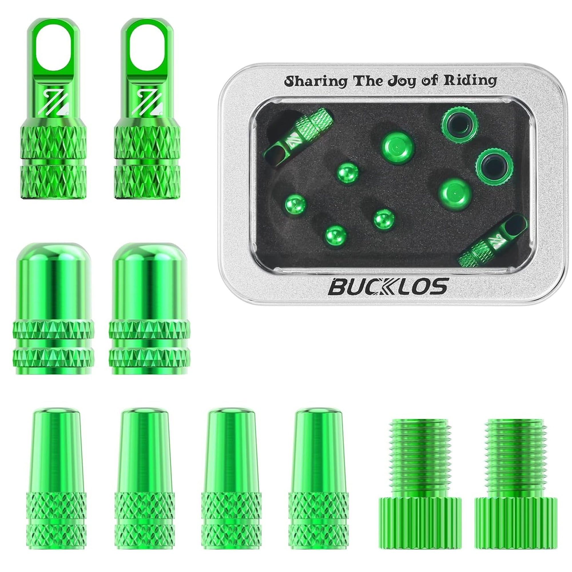 BUCKLOS 10Pcs Bike Tire Valve Stem Cap Set, Including Presta and Schrader Valve, Pump Adapters ...
