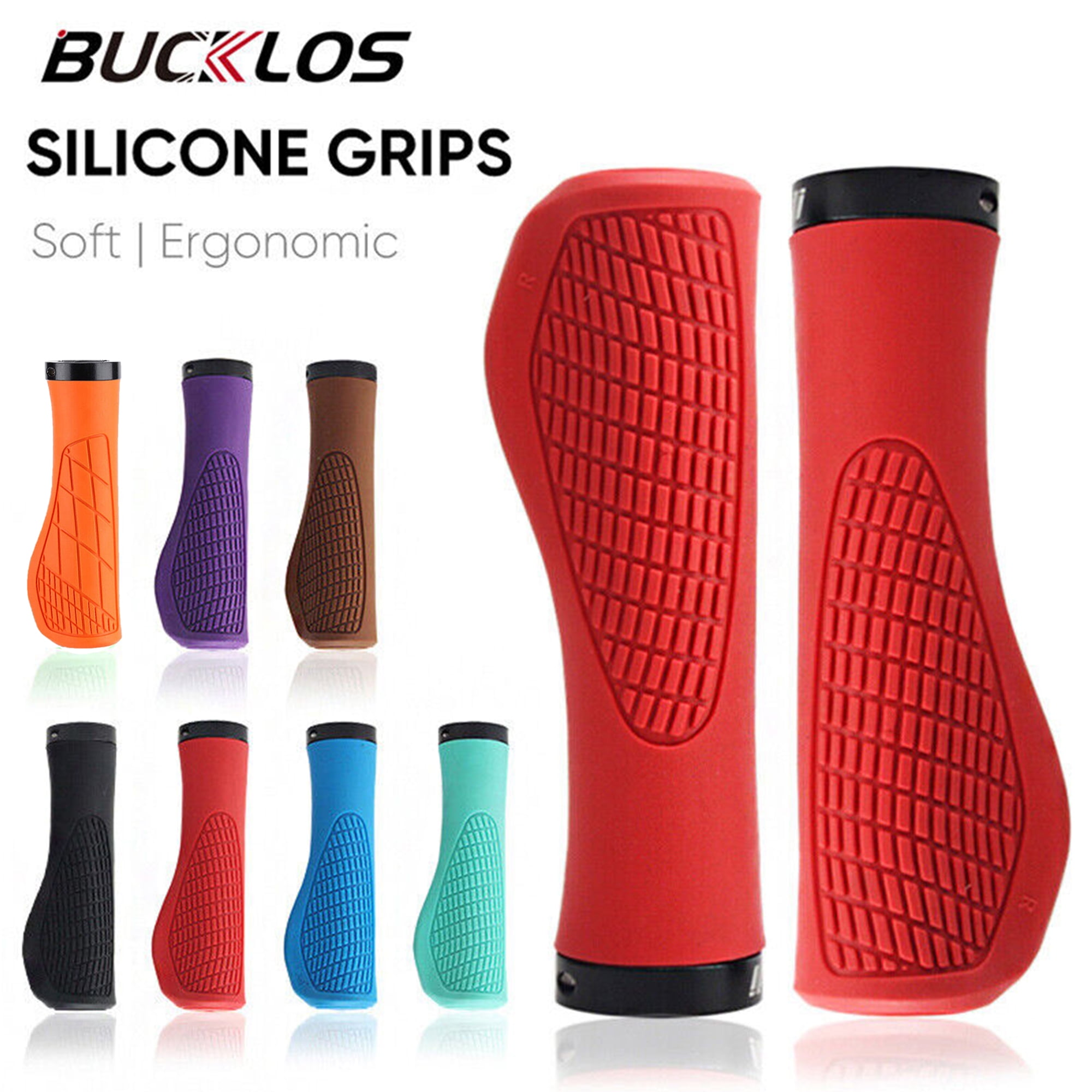 BUCKLOS Bicycle Handle Bar Grips Lock-on Handlebar Grip Silicone MTB Road Bike for Flat Riser ...